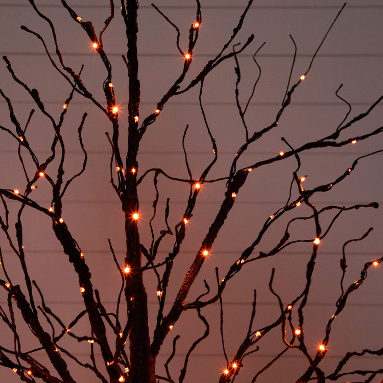5' Pre-Lit Halloween Black Twig Artificial Tree with 240 Orange & Purp ...