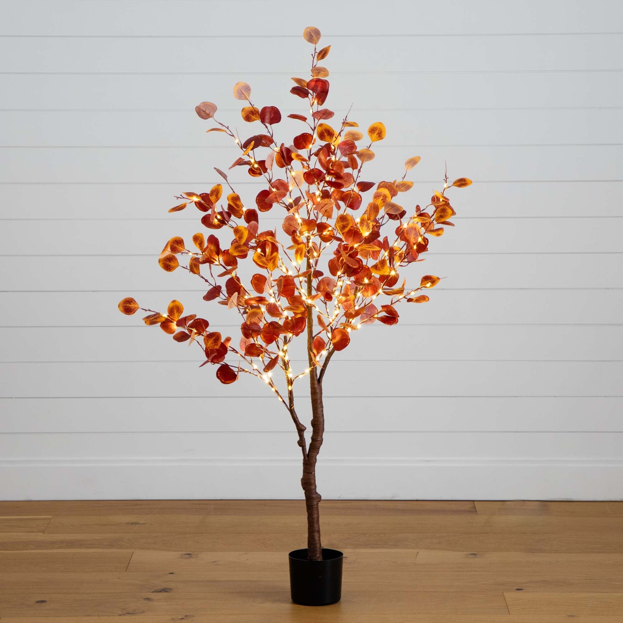 5’ Pre-Lit Autumn Eucalyptus Artificial Fall Tree with 220 Warm White ...