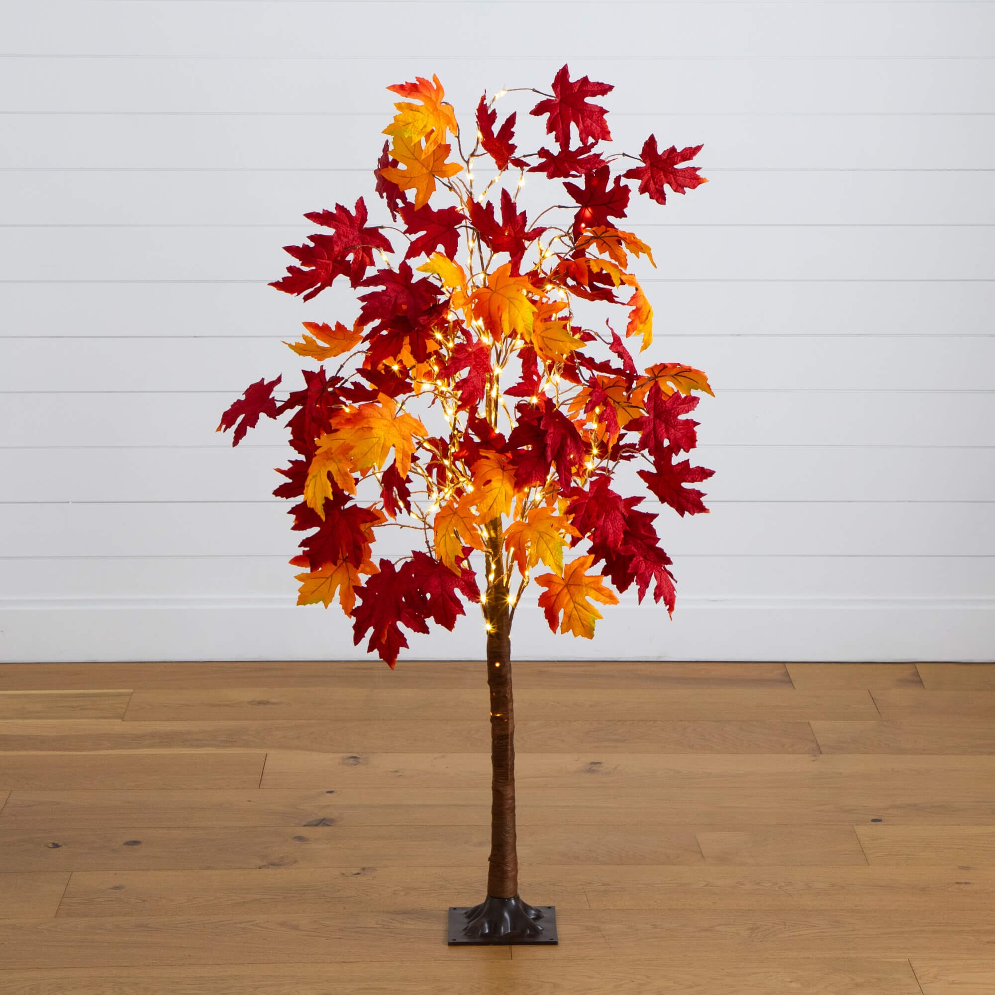 5' Pre-Lit Autumn Weeping Maple Artificial Fall Tree with 240 Warm Whi ...