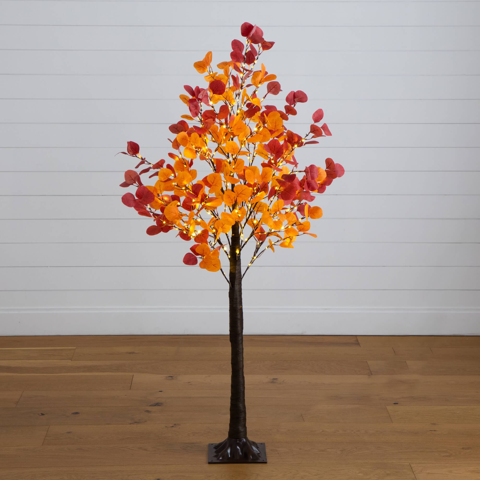 5' Pre-Lit Bright Autumn Eucalyptus Artificial Fall Tree with 300 Warm ...