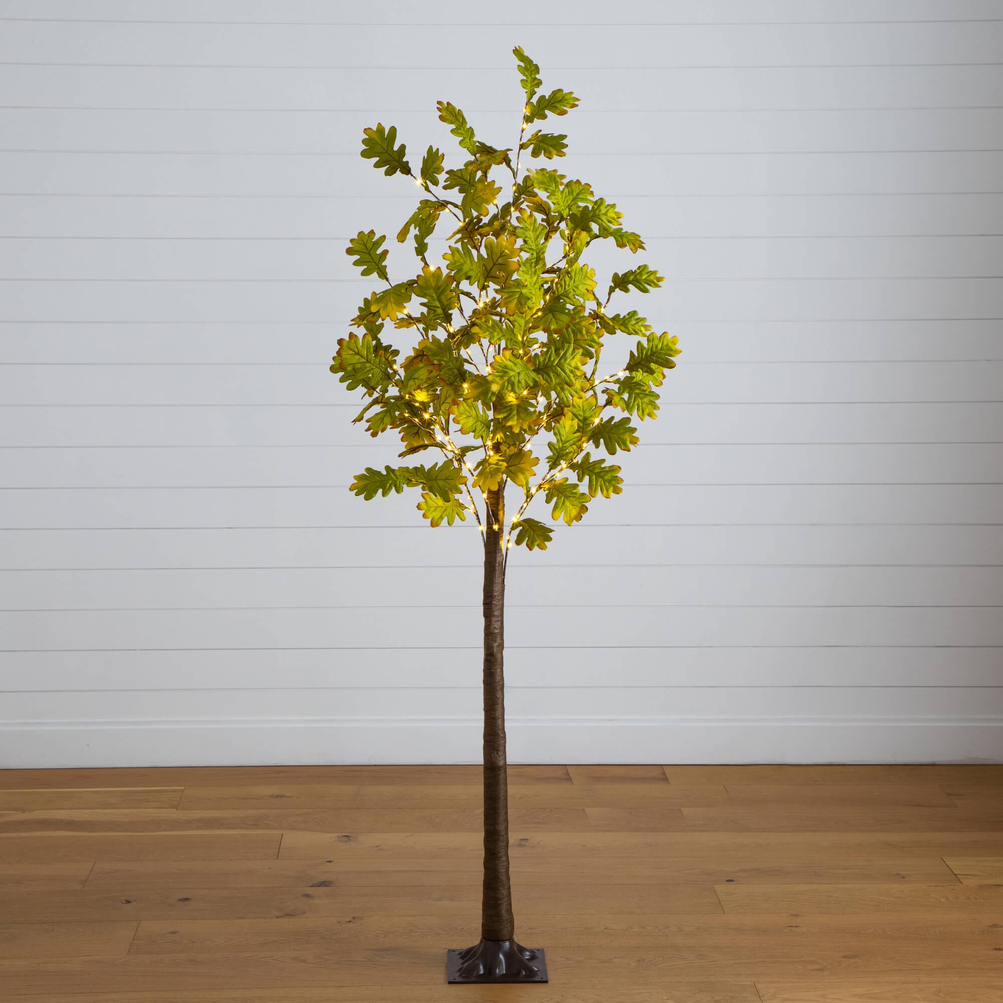 5' Pre-Lit Green Autumn Oak Artificial Fall Tree with 200 Warm White L ...