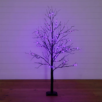 5' Pre-Lit Halloween Black Twig Artificial Tree with 240 Orange & Purp ...