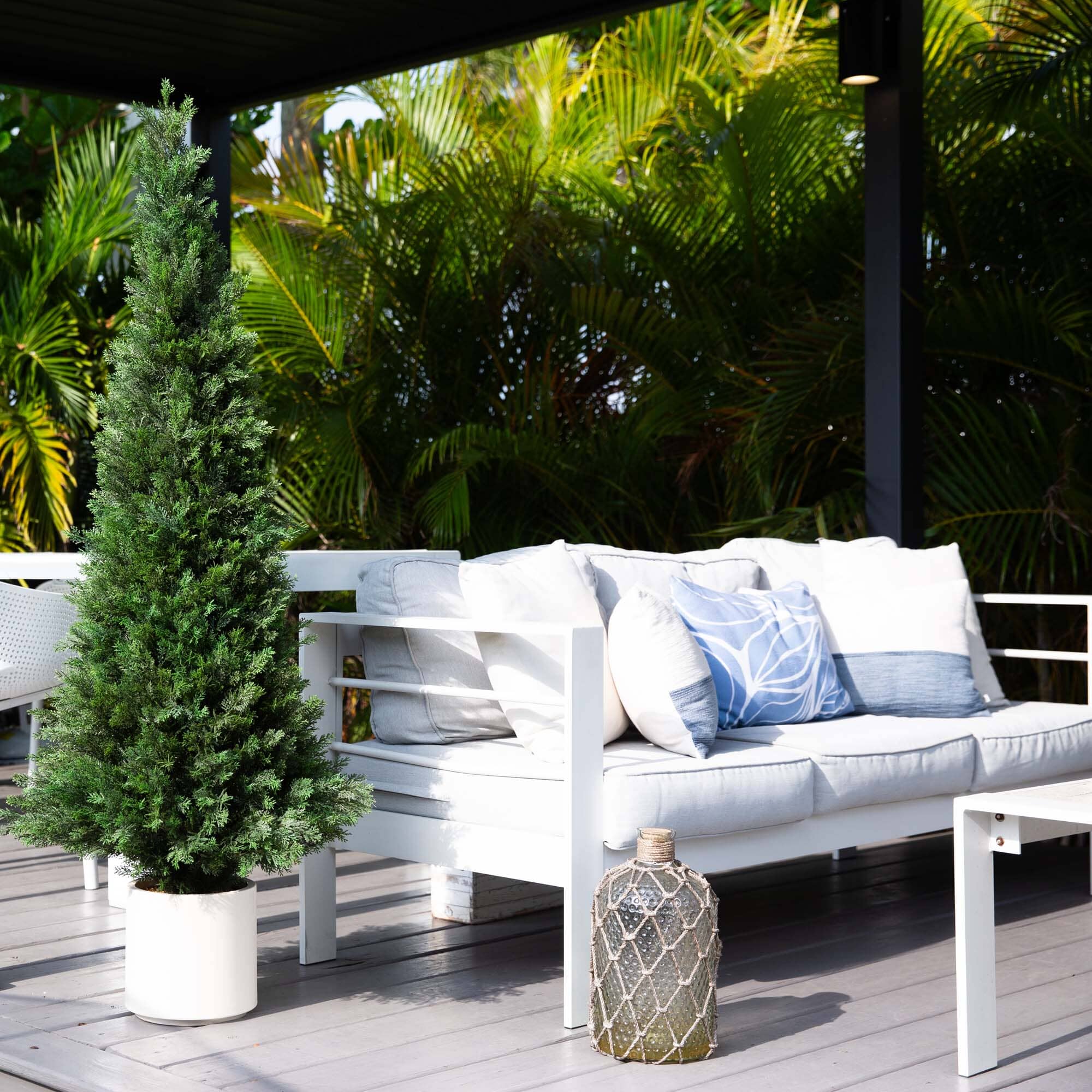 5’ UV Resistant Artificial Cedar Tree in Decorative White Planter ...