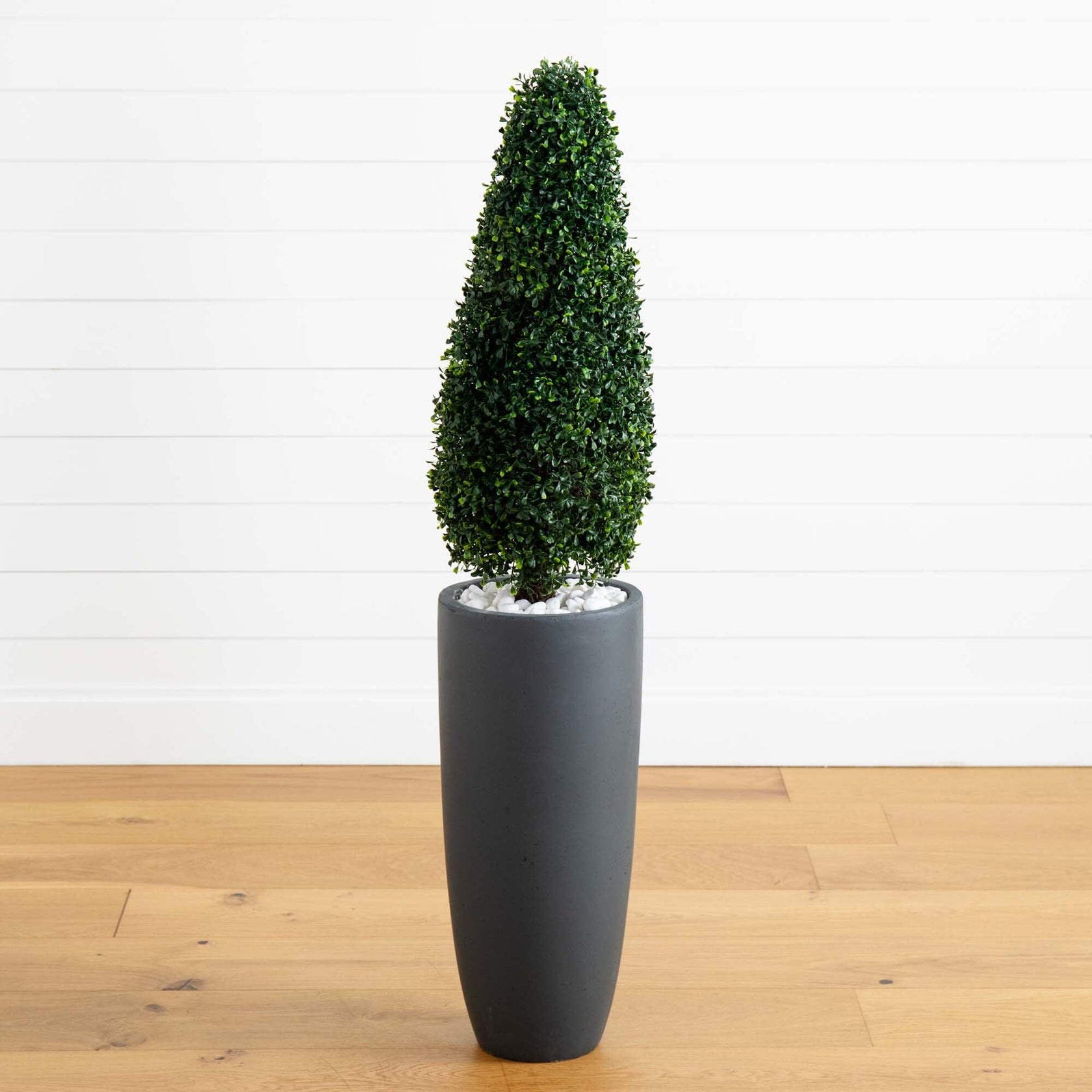 50” Boxwood Topiary with Gray Cylindrical Planter UV Resistant (Indoor ...