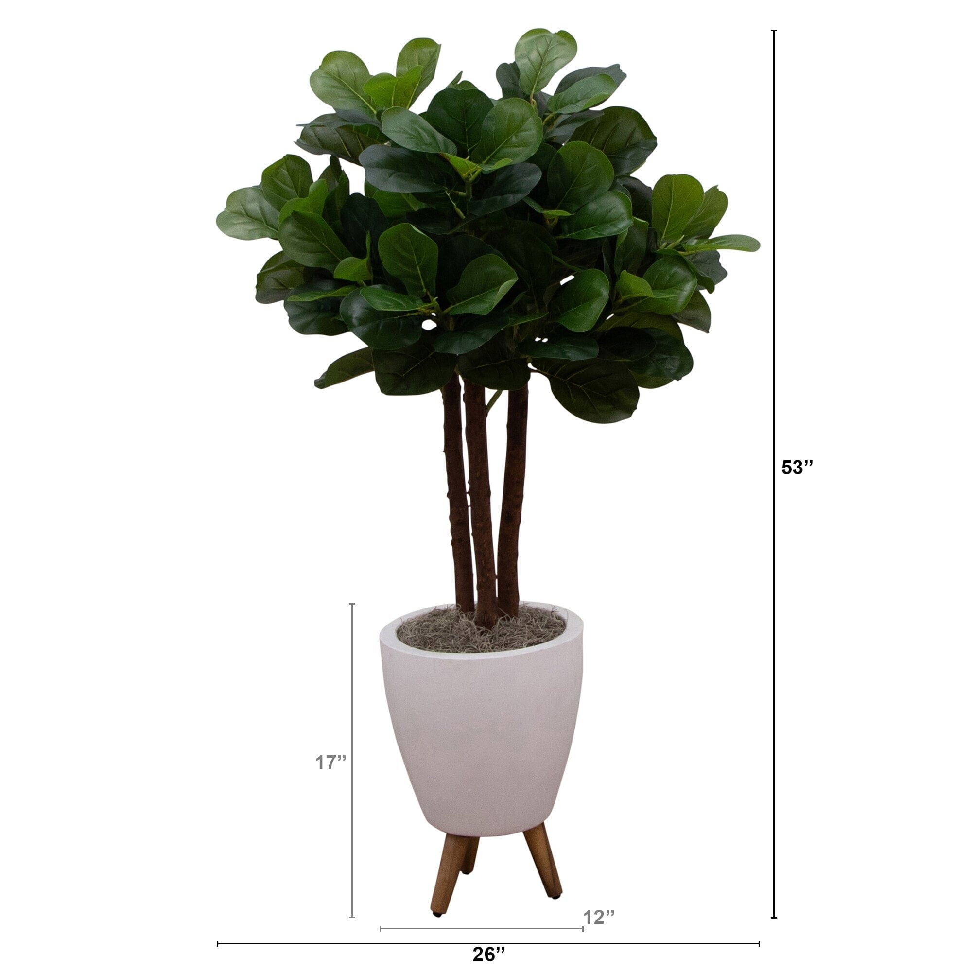 53” Artificial Triple Trunk Fiddle Leaf Fig Tree in White Ceramic ...