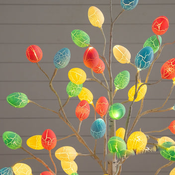 5' Pre-Lit Artificial Easter Twig Tree with 72 Egg Shaped LED Ornament ...