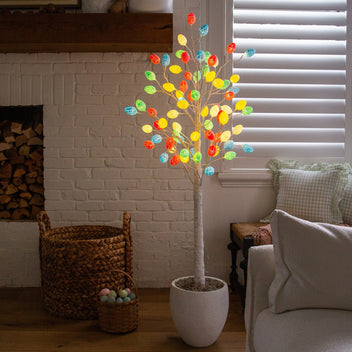 5' Pre-Lit Artificial Easter Twig Tree with 72 Egg Shaped LED Ornament ...