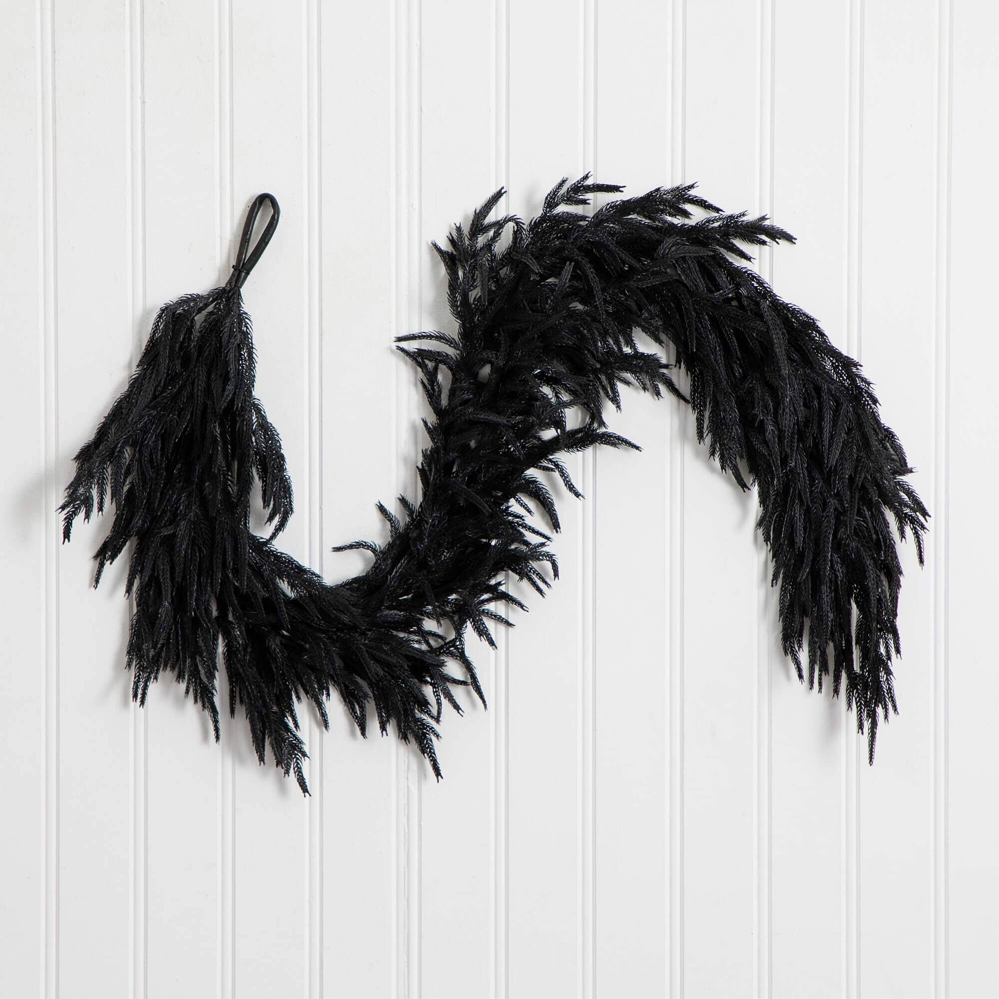 6' Artificial Real Touch Halloween Black Norfolk Island Pine Garland w ...