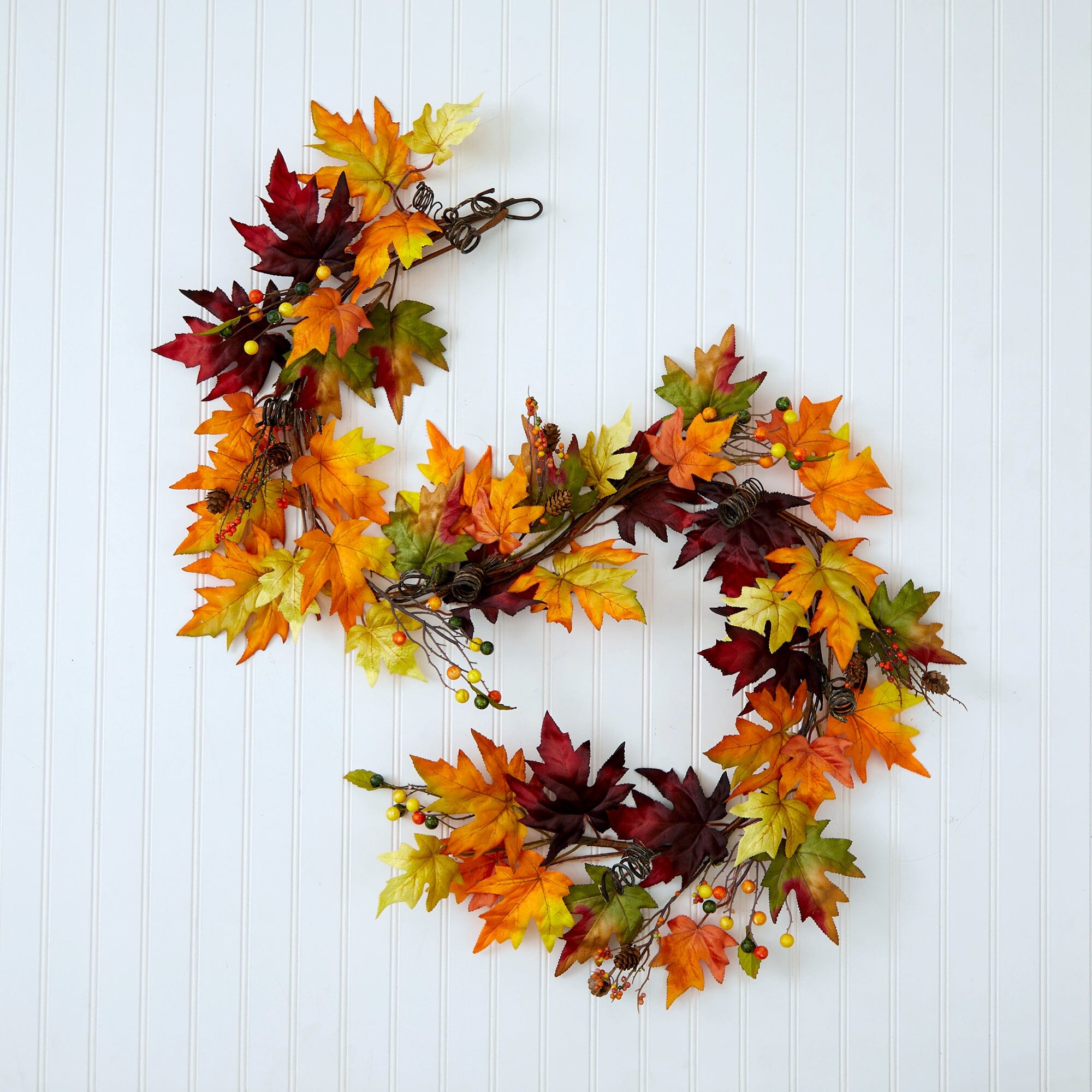 6’ Autumn Maple Leaf and Berry Fall Garland | Nearly Natural