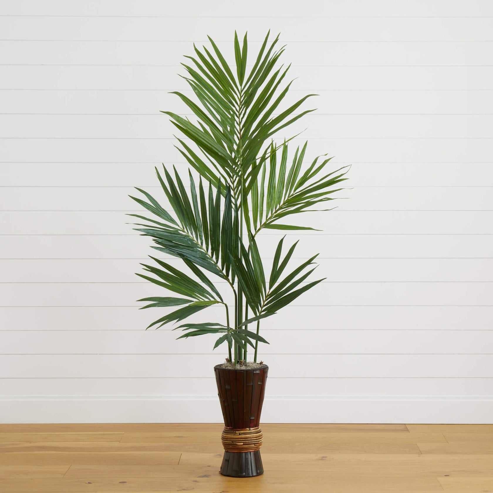 6’ Kentia Tree w/Bamboo Planter | Nearly Natural