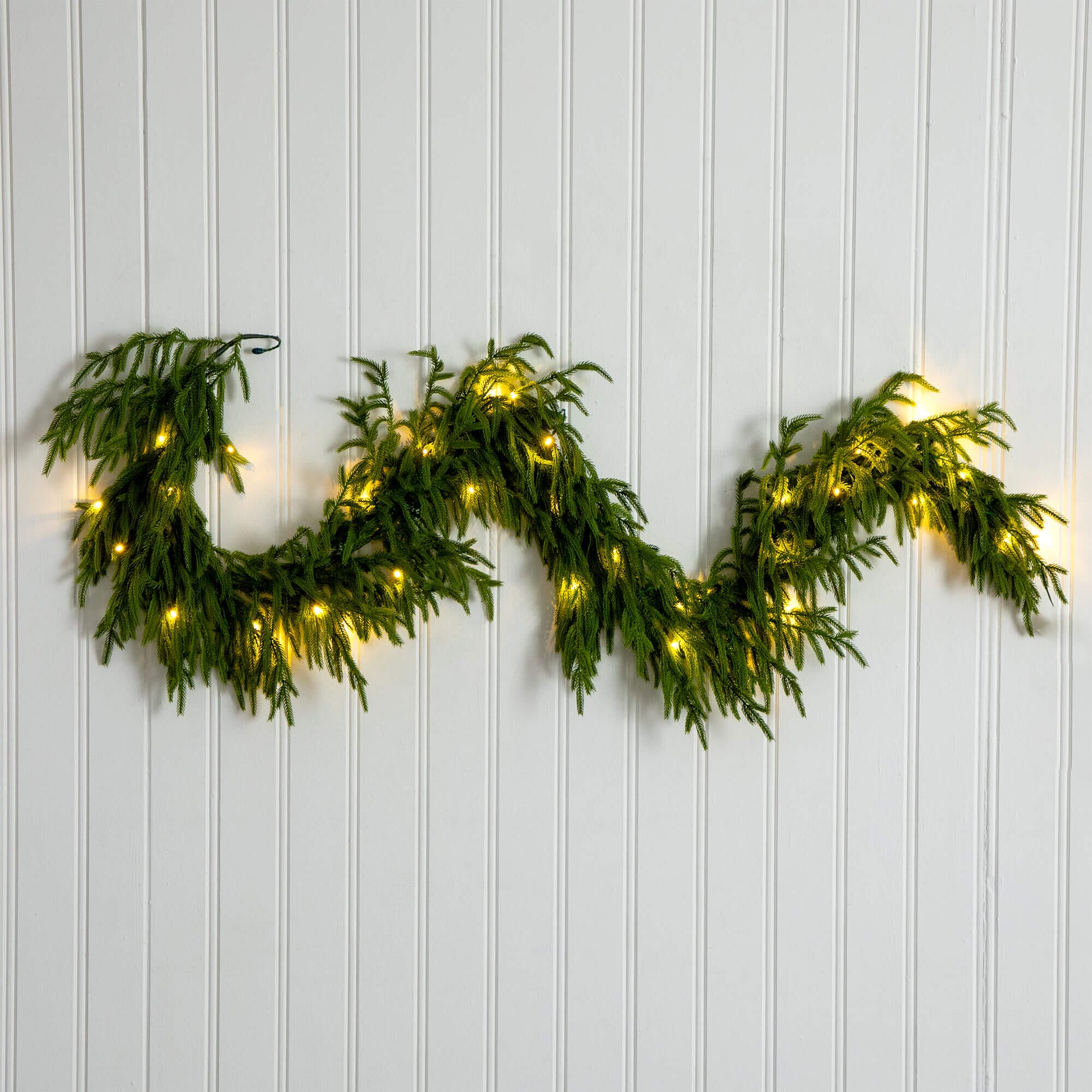 6' Pre-Lit Artificial Real touch Norfolk Island Pine Garland with 35 W ...