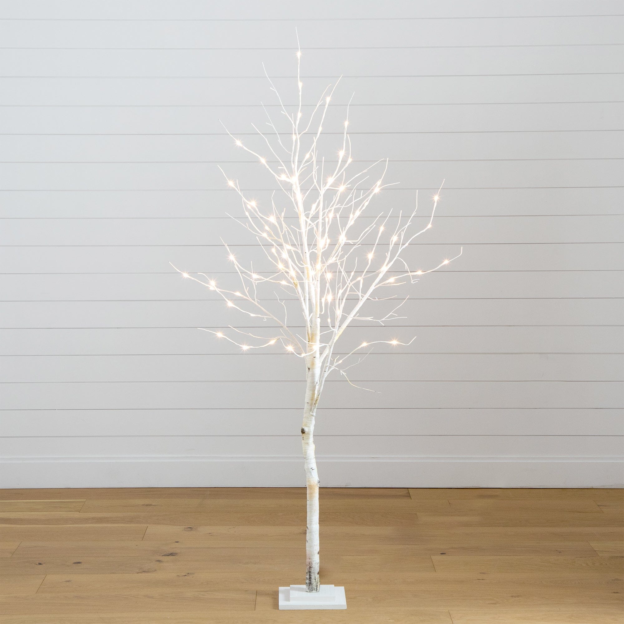 6’ Pre-Lit Artificial White Birch Tree with 90 White LED Lights ...