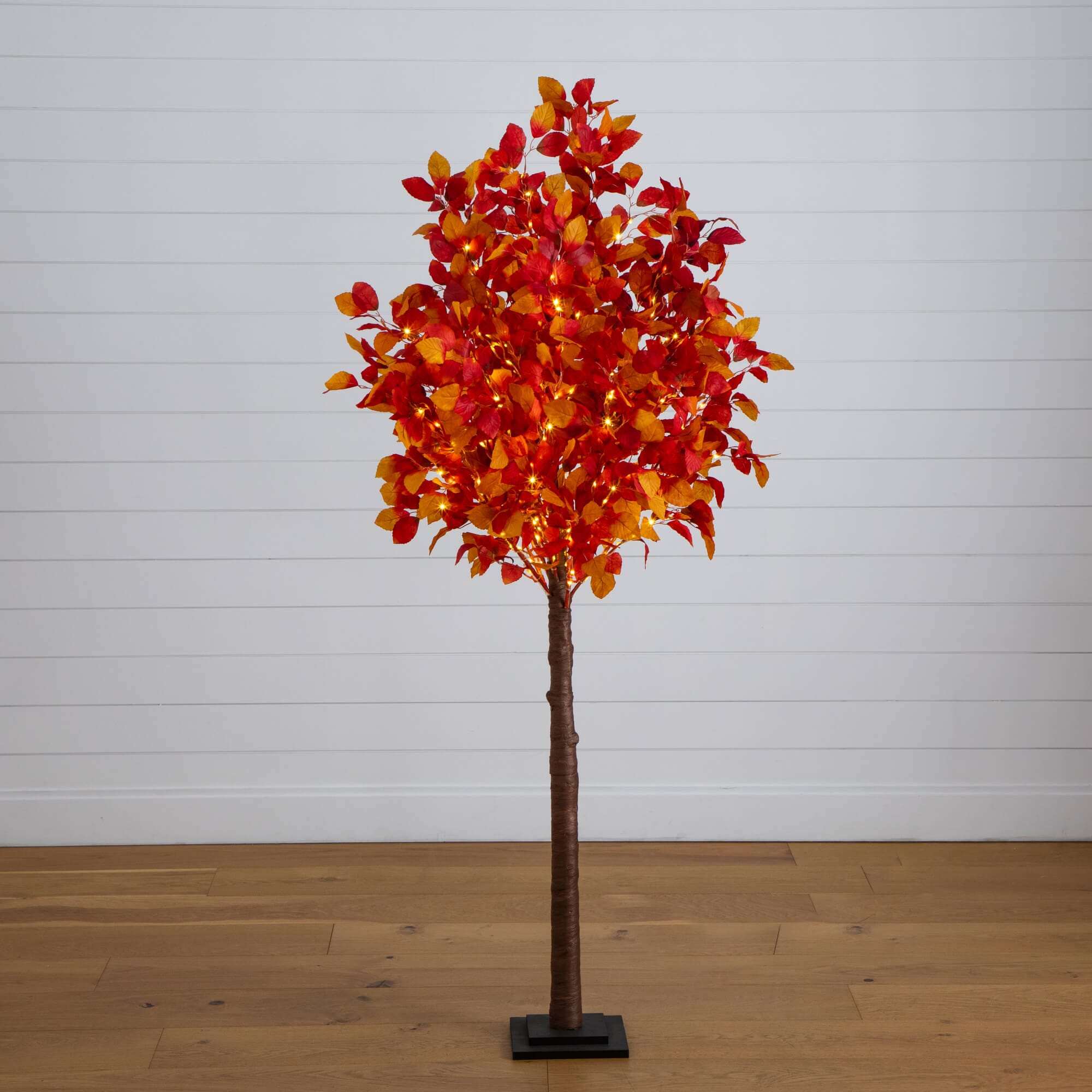 6' Pre-Lit Autumn Artificial Fall Tree with 300 Warm White LED Lights ...