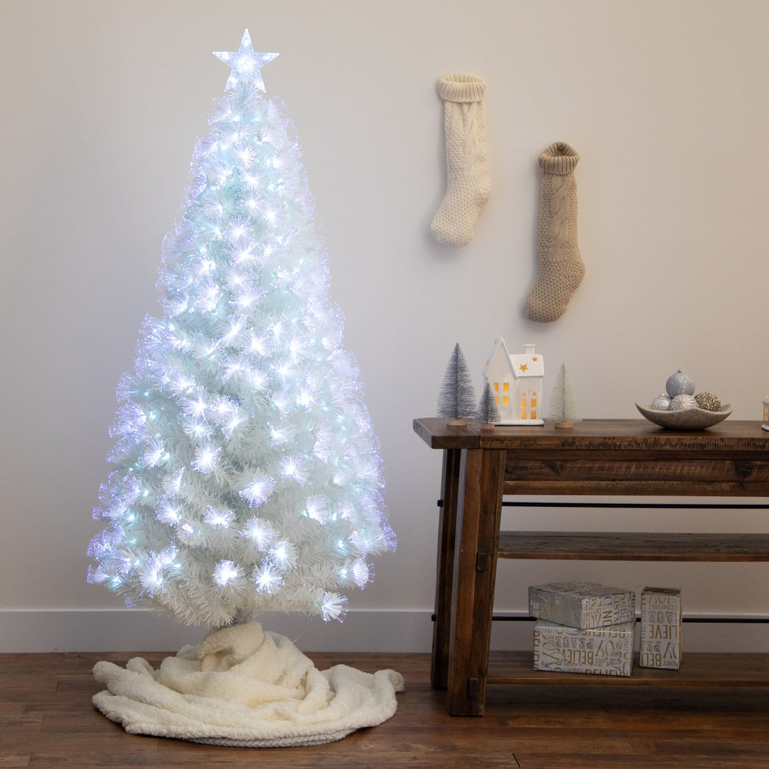 Fiber Optic White Christmas Tree White Iridescent Fibre Optic Xmas