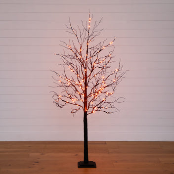 6’ Pre-Lit Halloween Deluxe Black Twig Artificial Fall Tree with 156 ...