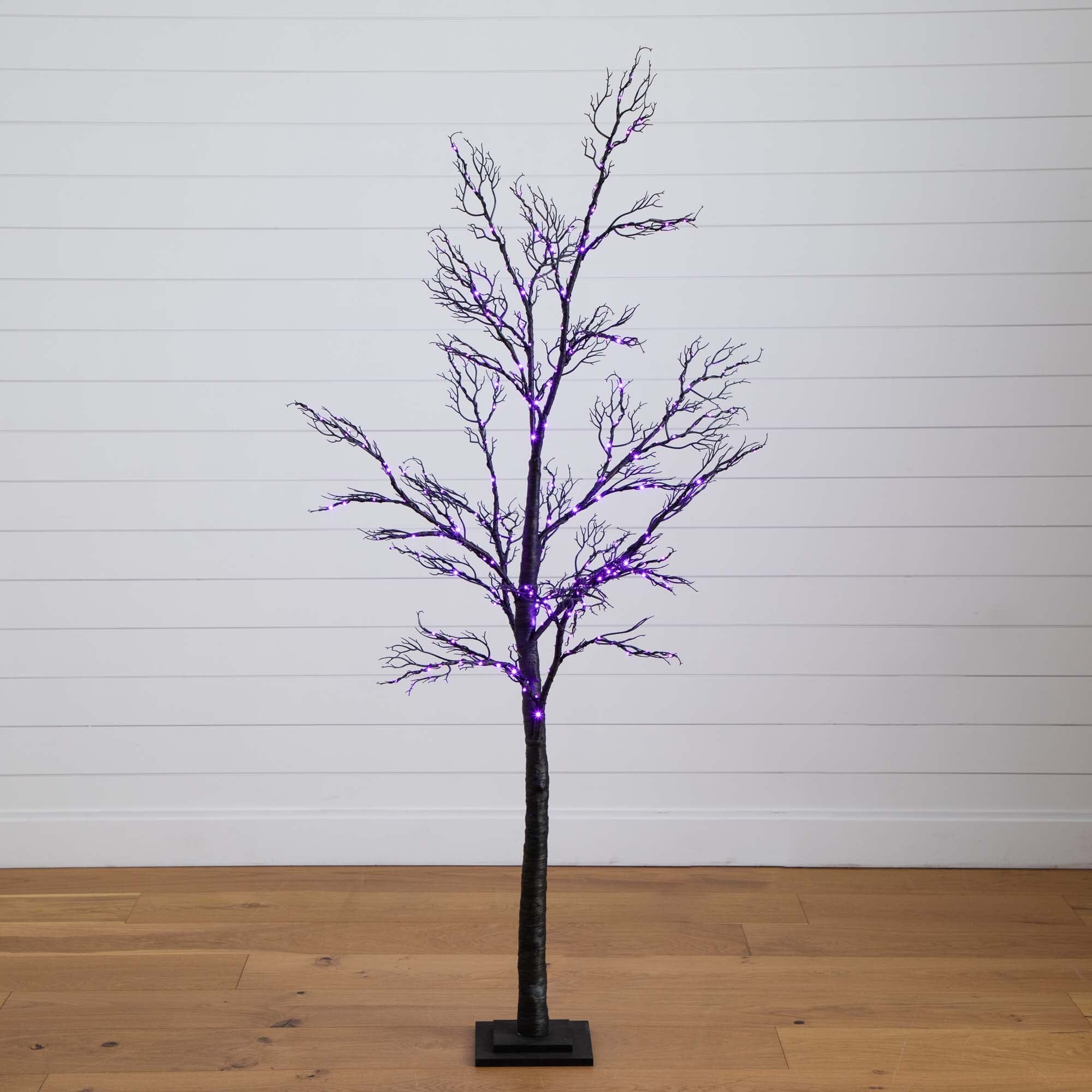 6’ Pre-Lit Halloween Minimalist Twig Artificial Fall Tree with 320 ...