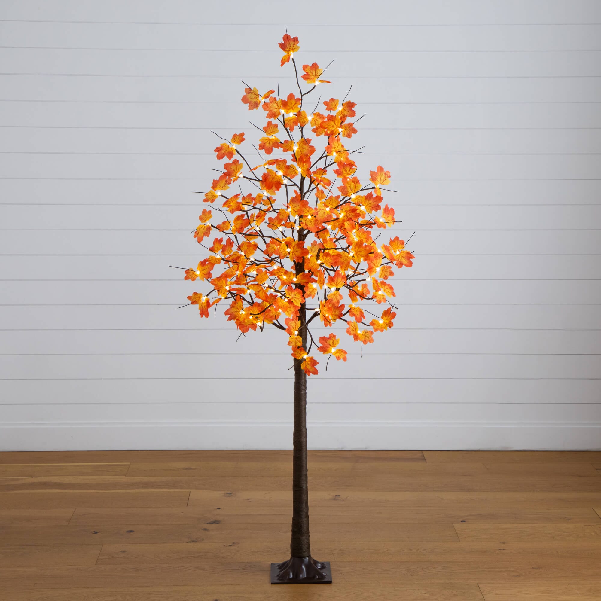 6' Pre-Lit Minimalist Autumn Maple Artificial Fall Tree with 120 Warm ...