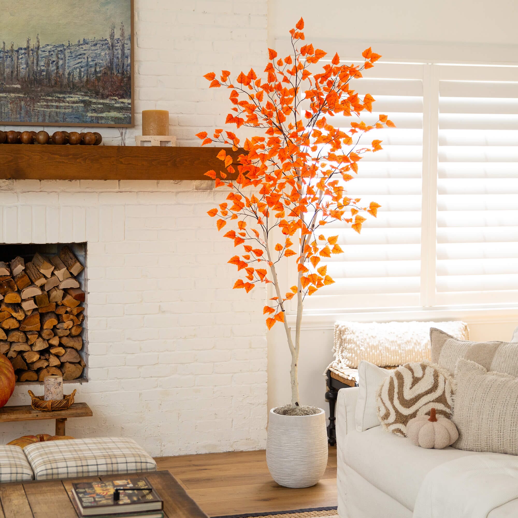 7' Autumn Paper Birch Artificial Fall Tree – Nearly Natural