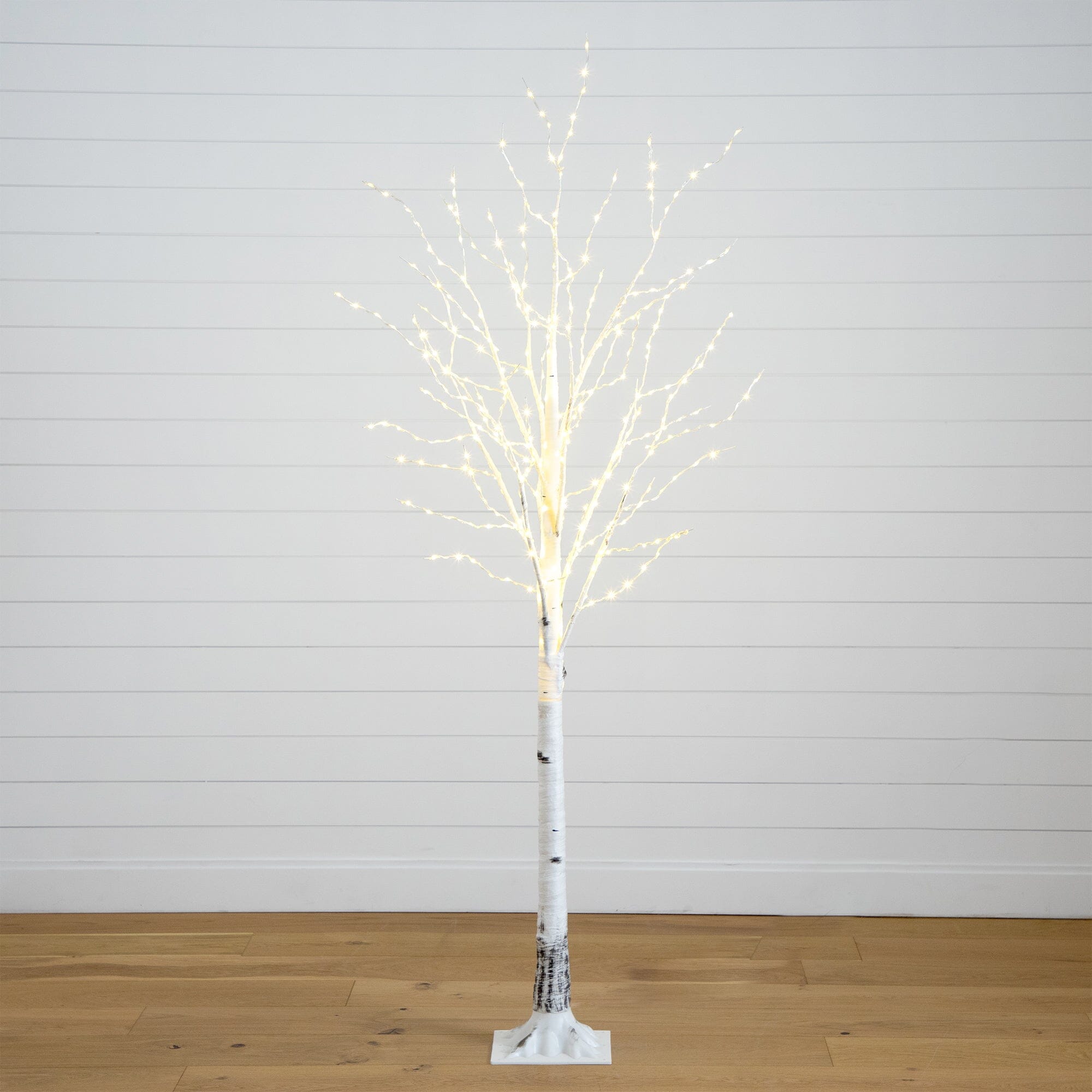 7’ Pre-Lit Artificial White Birch Tree with 400 Warm White LED Lights ...