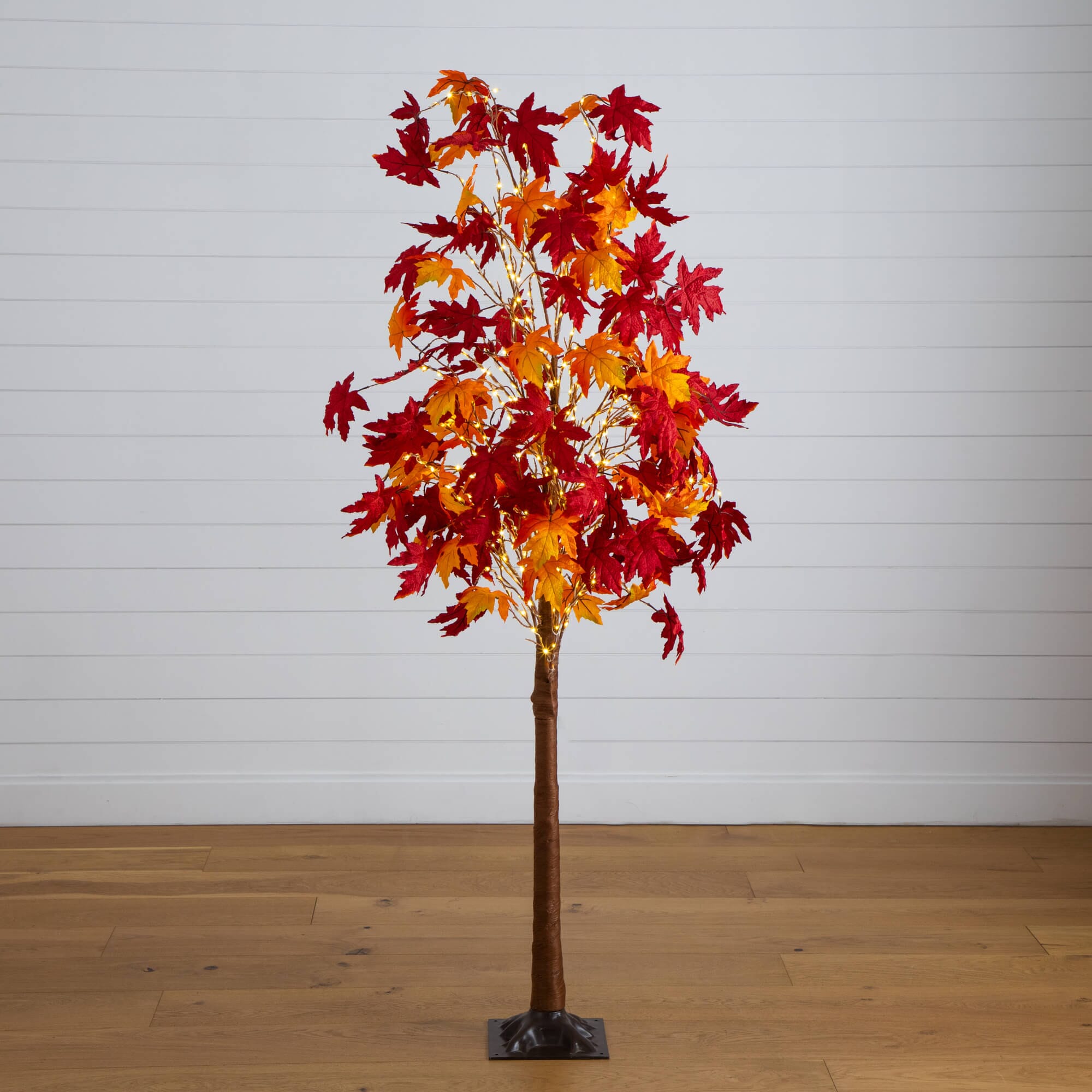 7' Pre-Lit Autumn Weeping Maple Artificial Fall Tree with 450 Warm Whi ...