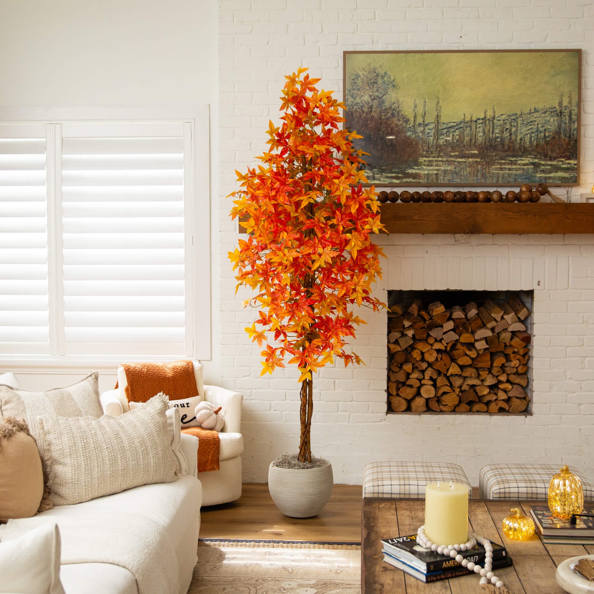 8' Autumn Deluxe Maple Artificial Fall Tree – Nearly Natural