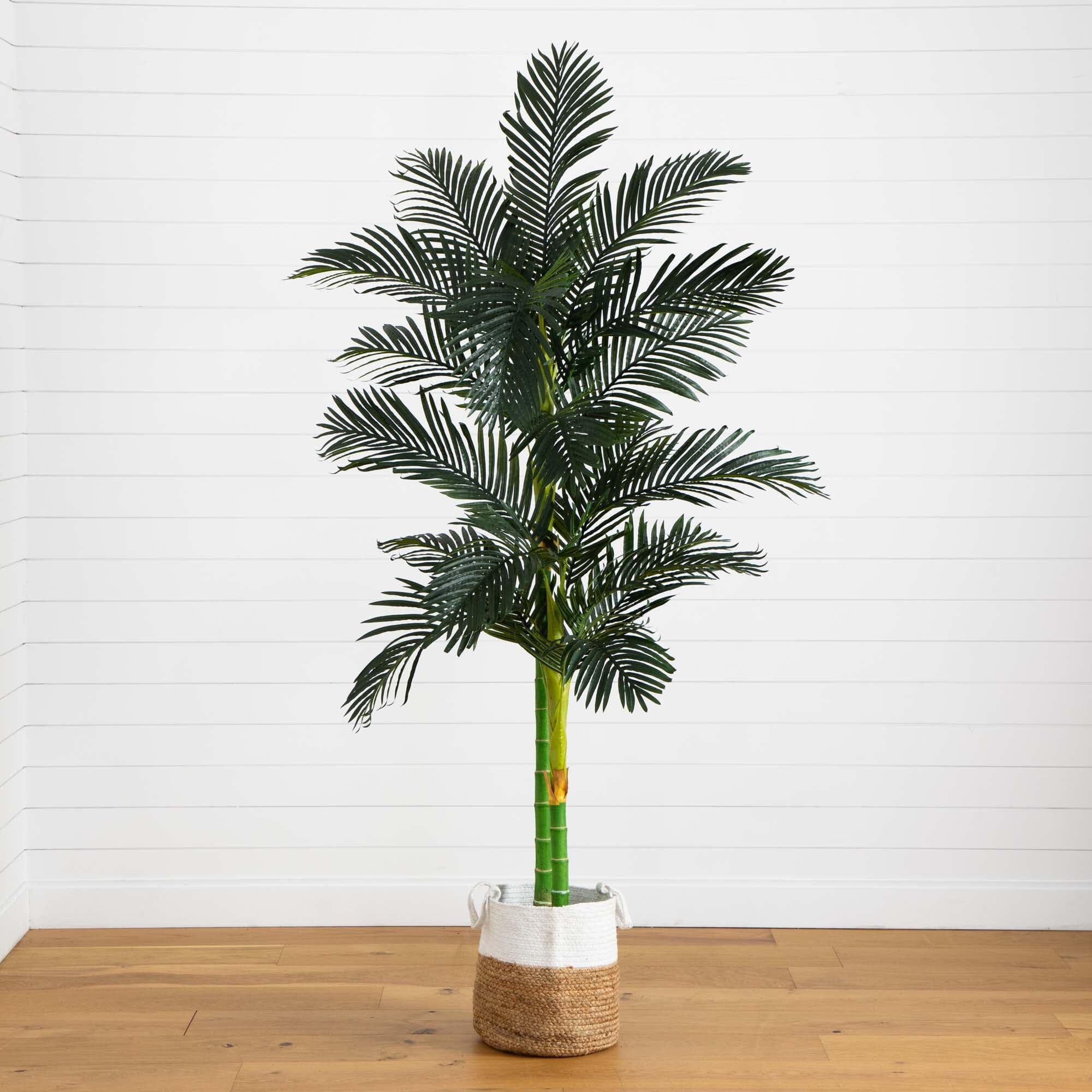 8’ Golden Cane Artificial Palm Tree in Handmade Natural Cotton Planter ...