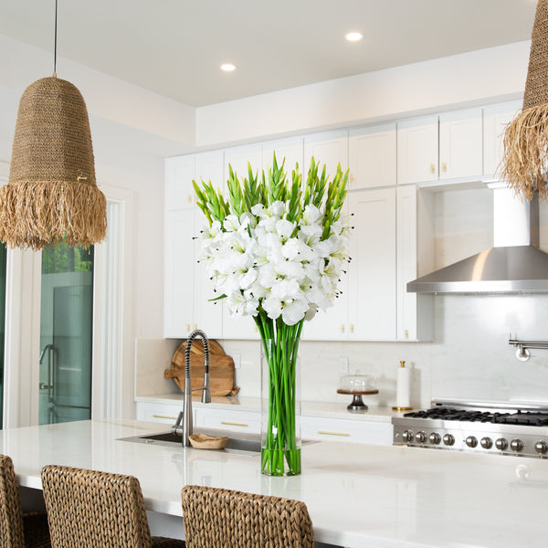Signature Collection 44” Gladiola Artificial Arrangement in Glass Vase | Nearly Natural