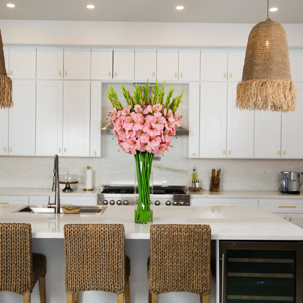 Signature Collection 44” Gladiola Artificial Arrangement in Glass Vase | Nearly Natural