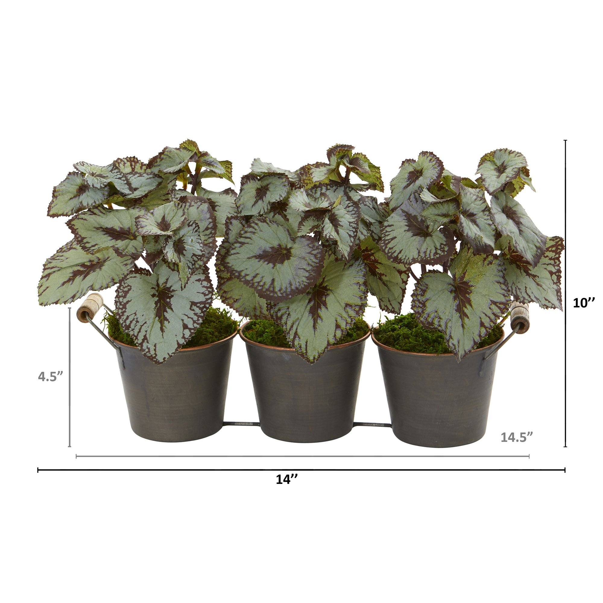 10” Begonia Artificial Plant in Triple Potted Metal Planter | Nearly ...