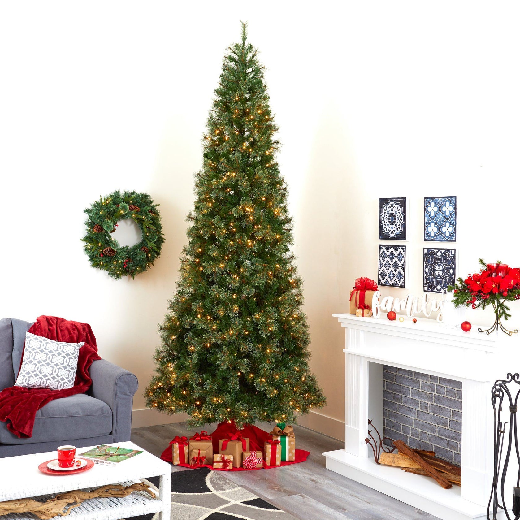10' Cashmere Slim Artificial Christmas Tree with 750 Warm White Lights ...