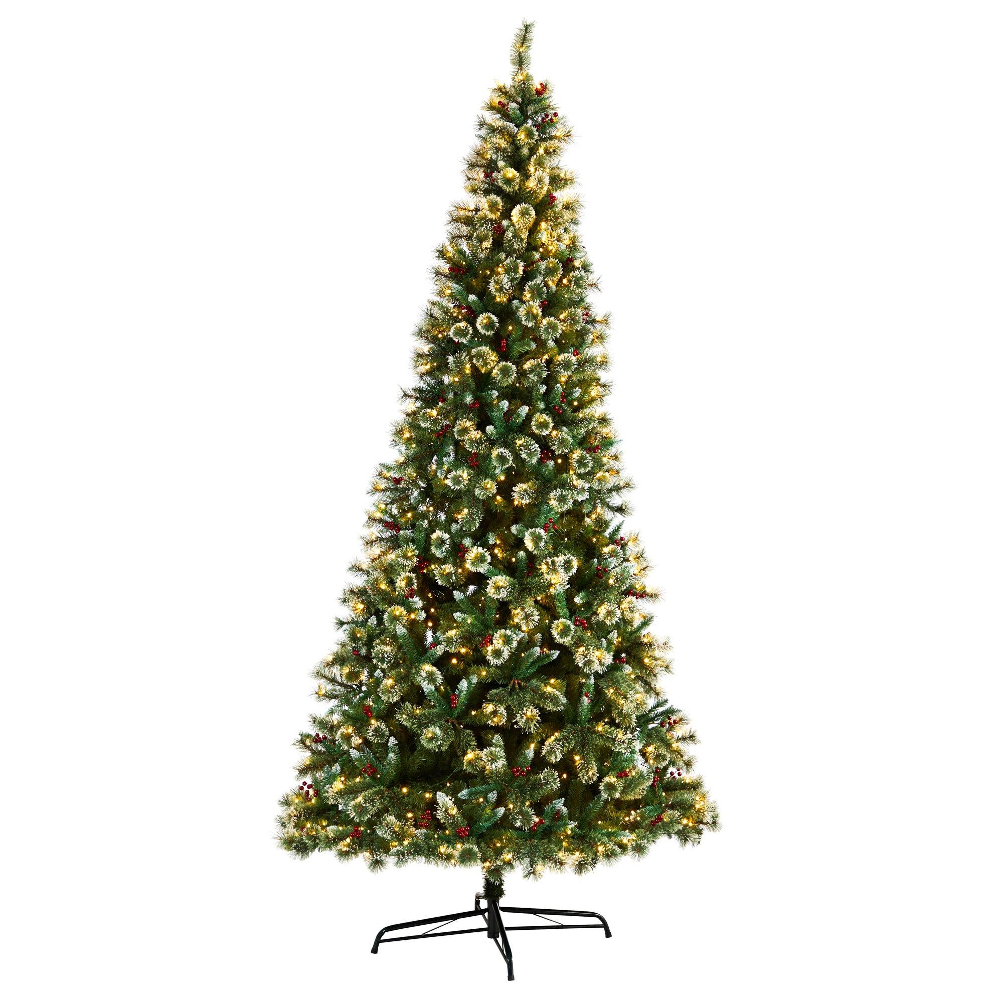 10’ Frosted Swiss Pine Artificial Christmas Tree with 850 Clear LED ...