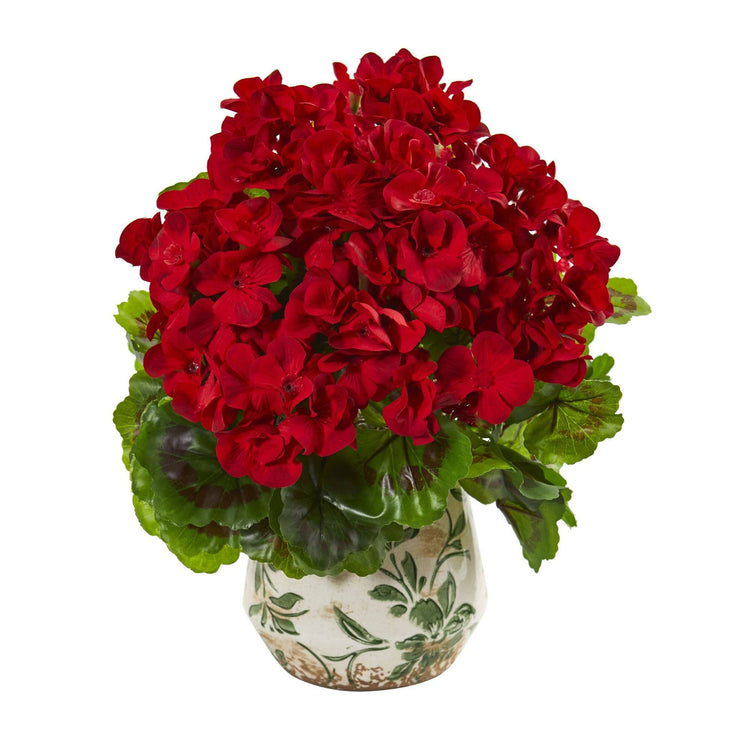 12” Geranium Artificial Plant in Vase UV Resistant (Indoor/Outdoor ...