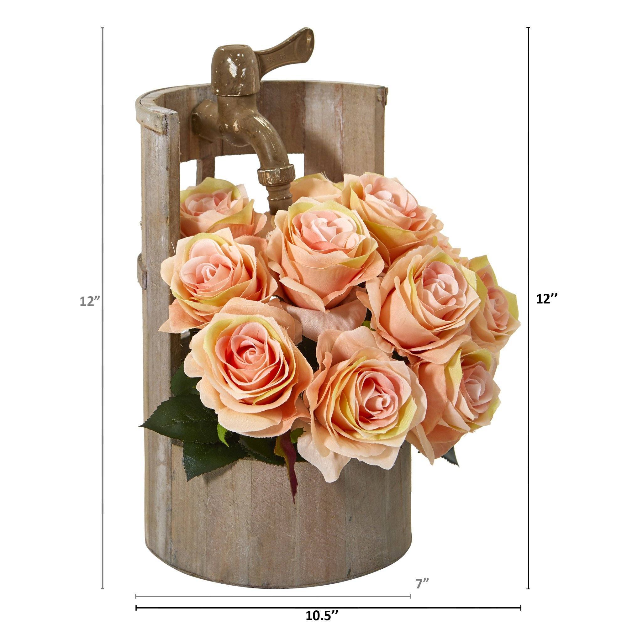 12” Rose Artificial Arrangement in Planter with Faucet | Nearly Natural
