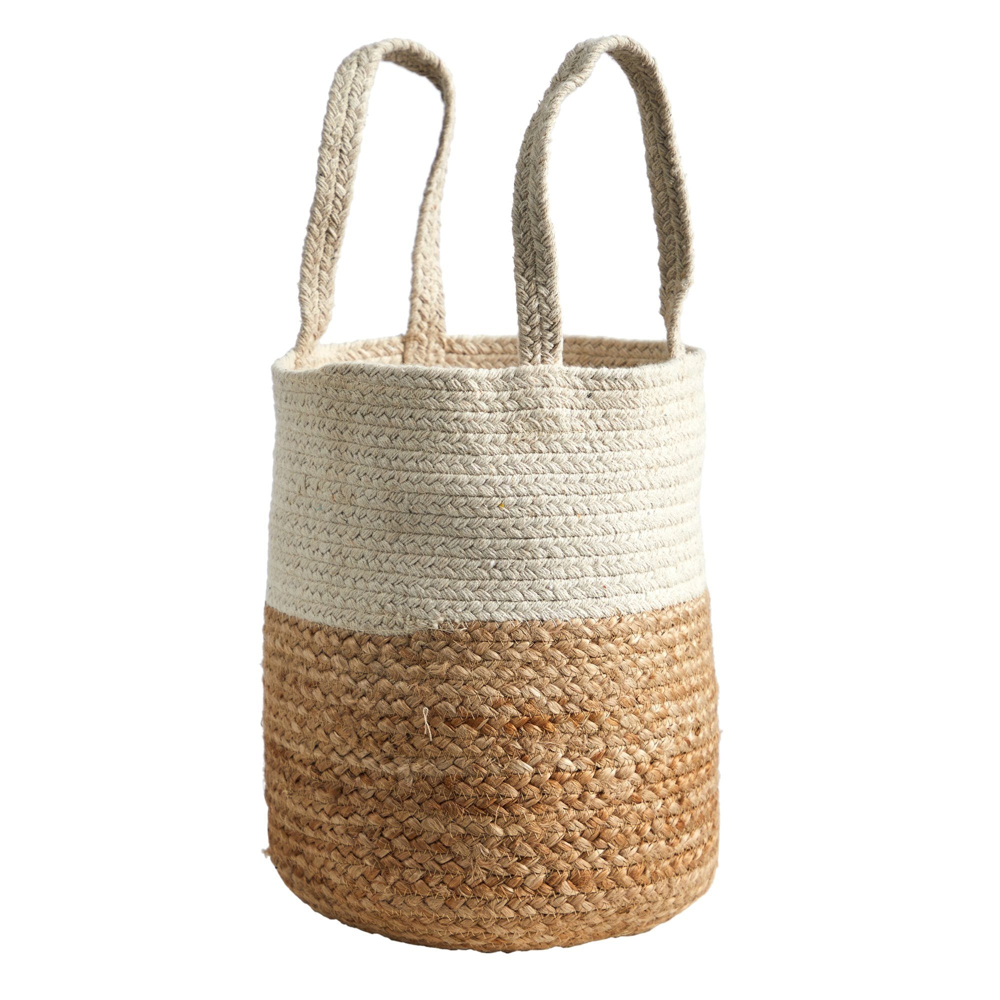 12.5” Handmade Natural Jute and Cotton Planter | Nearly Natural