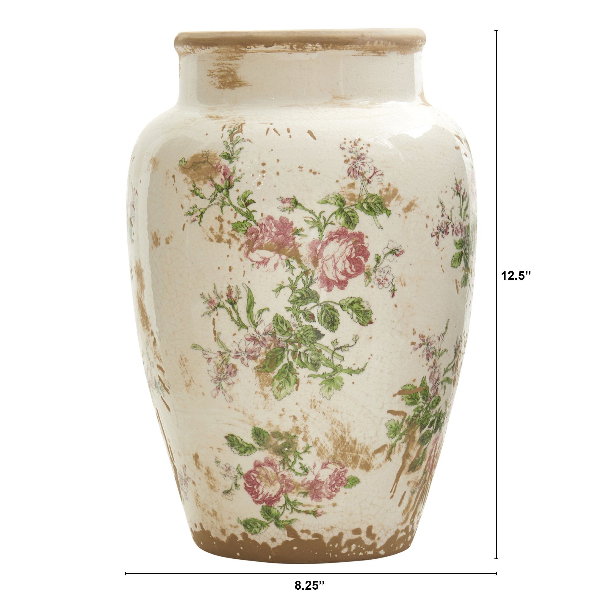 12.5” Tuscan Ceramic Floral Print Vase | Nearly Natural