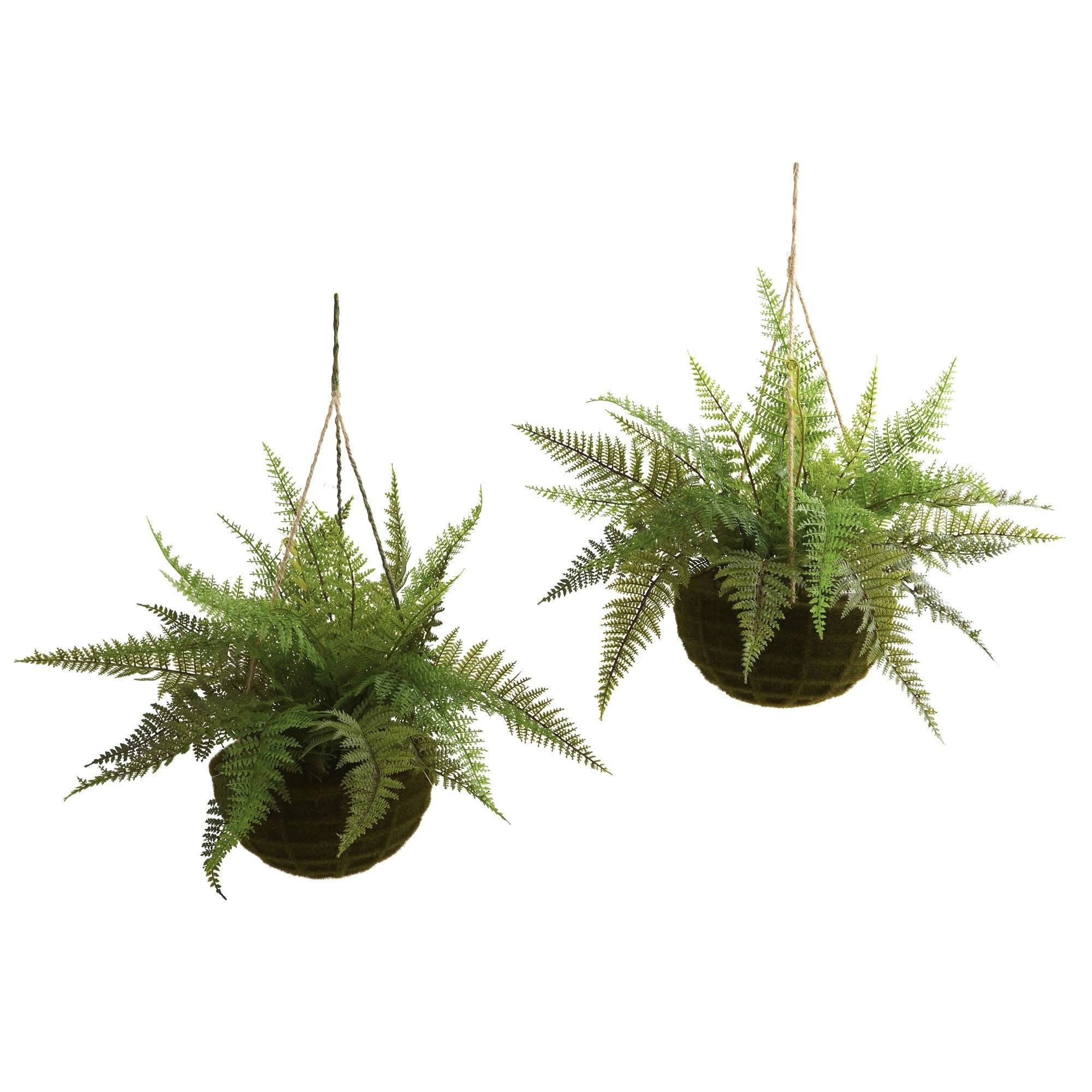 13" Leather Fern Hanging Basket w/ Moss (Indoor/Outdoor)" – Nearly Natural
