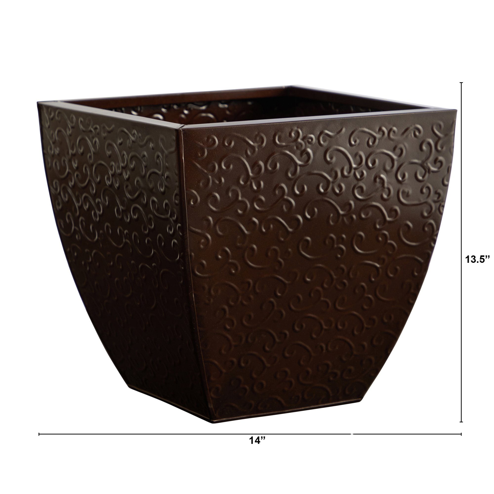 14” Embossed Metal Scroll Planter | Nearly Natural