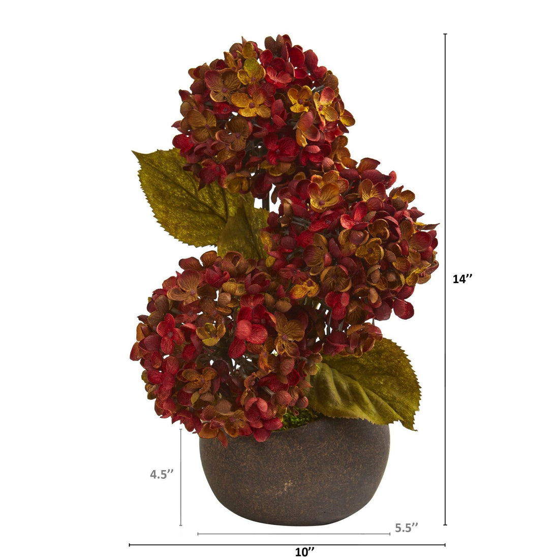 14” Fall Hydrangea Artificial Arrangement in Stone Vase | Nearly Natural