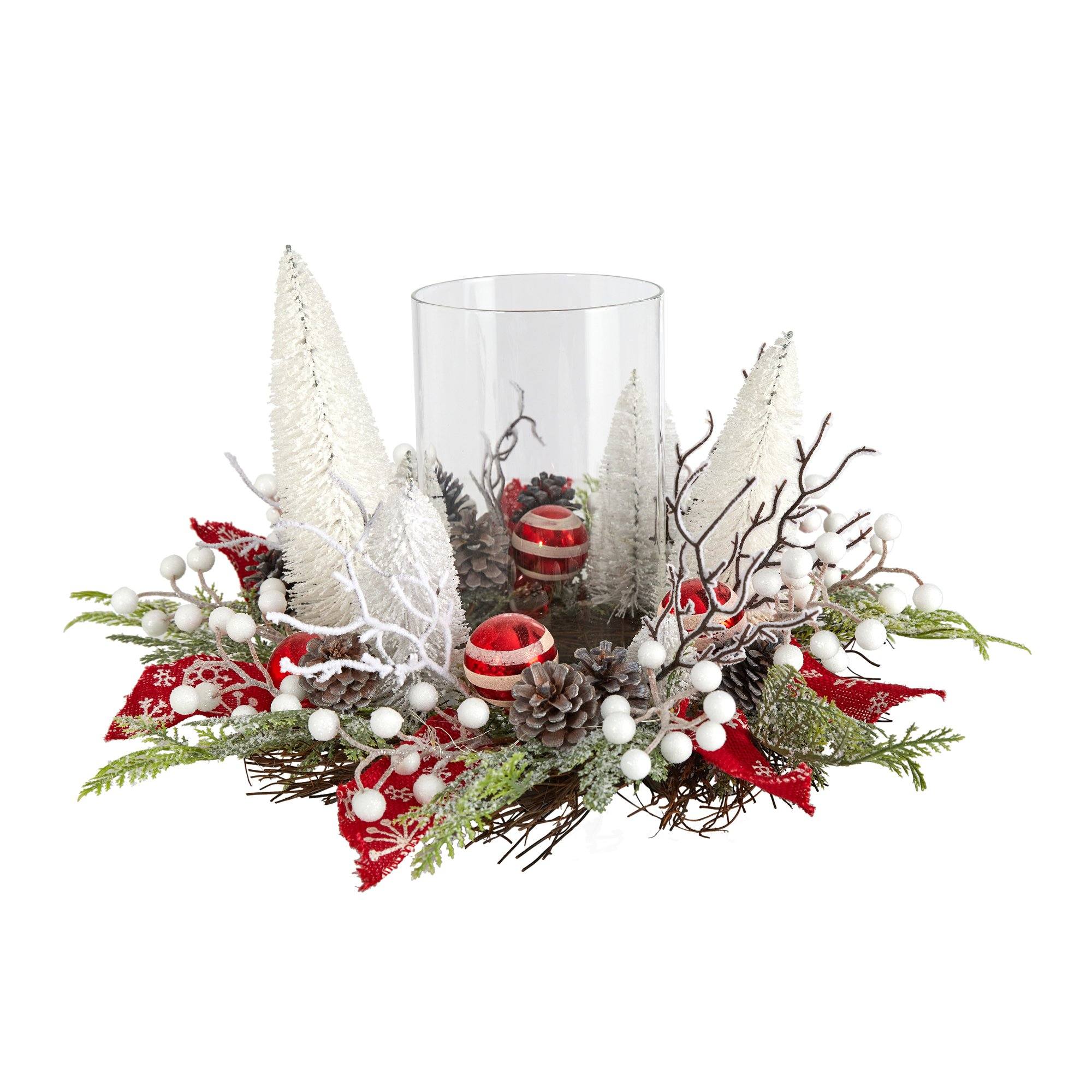 15” Holiday Lighted Forest Candle Holder Table Christmas Artificial ...