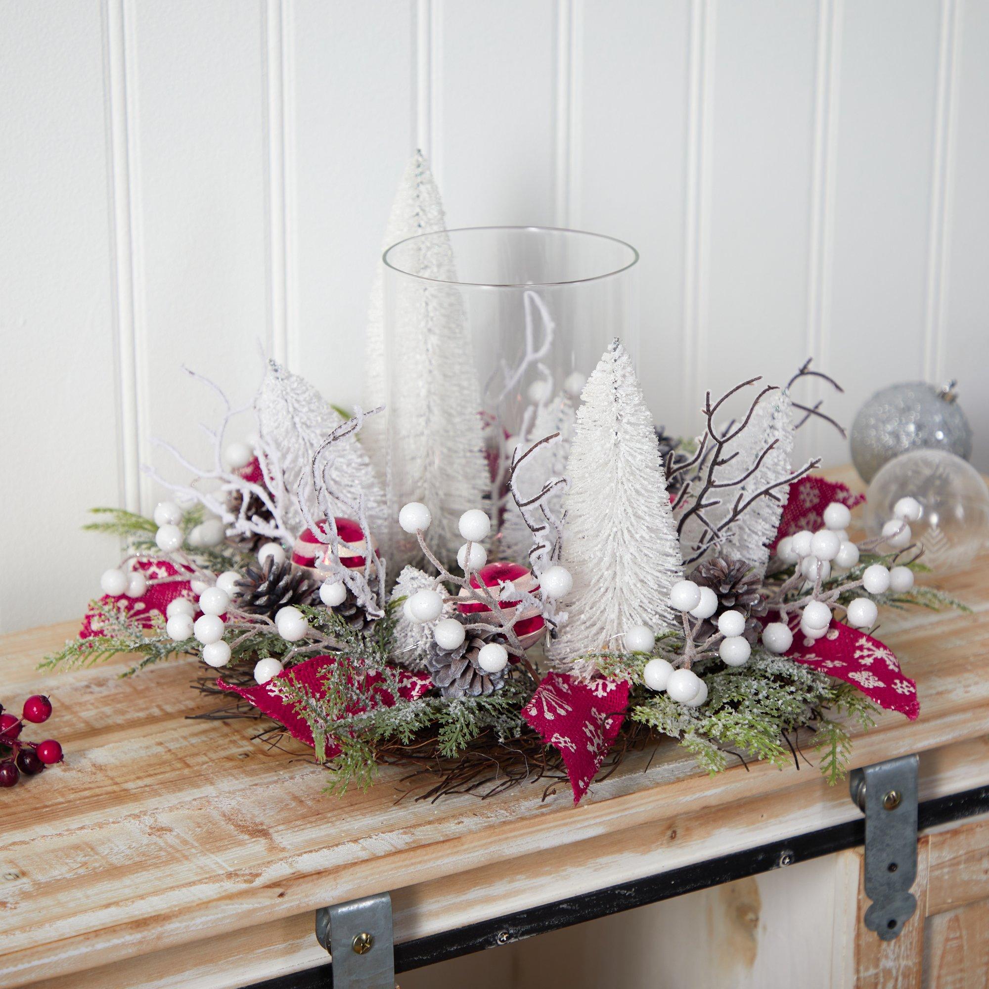 15” Holiday Lighted Forest Candle Holder Table Christmas Artificial ...