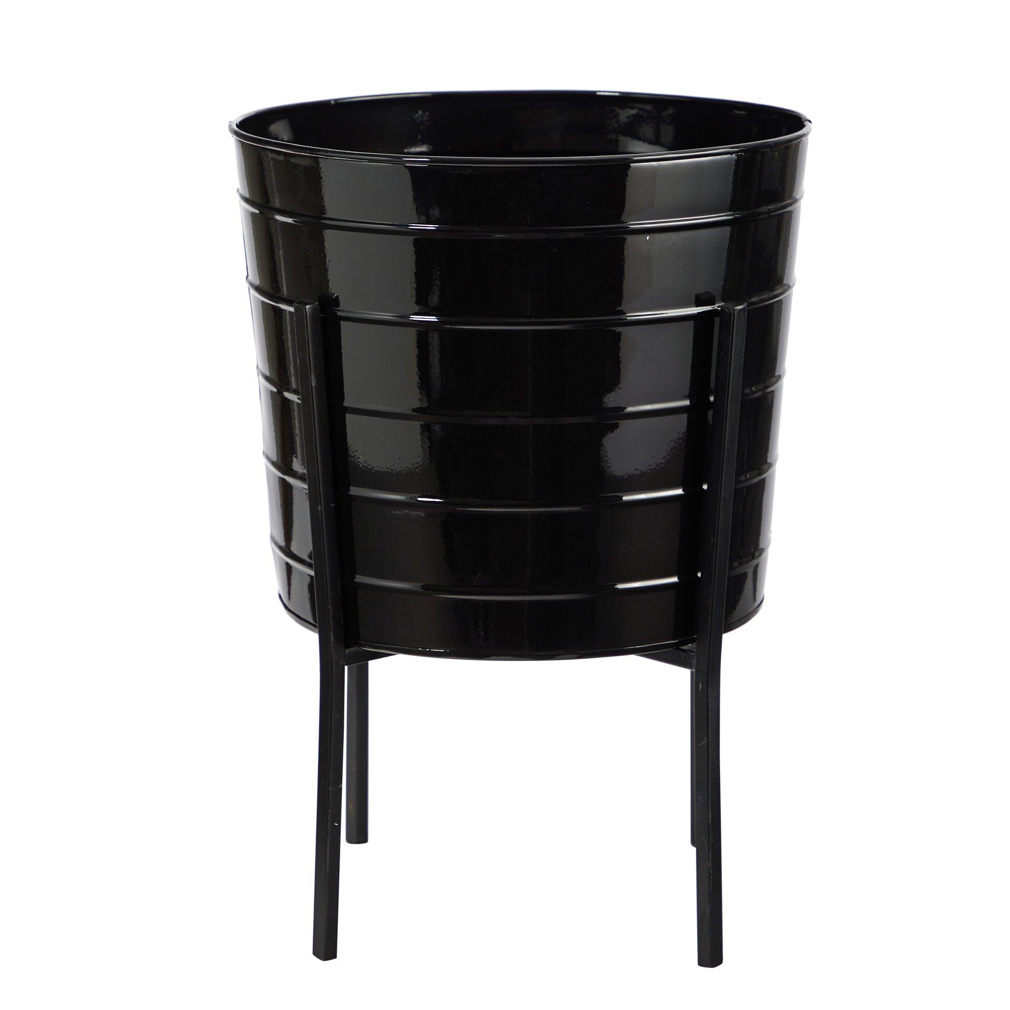 16” Farmhouse Metal Ribbed Planter | Nearly Natural