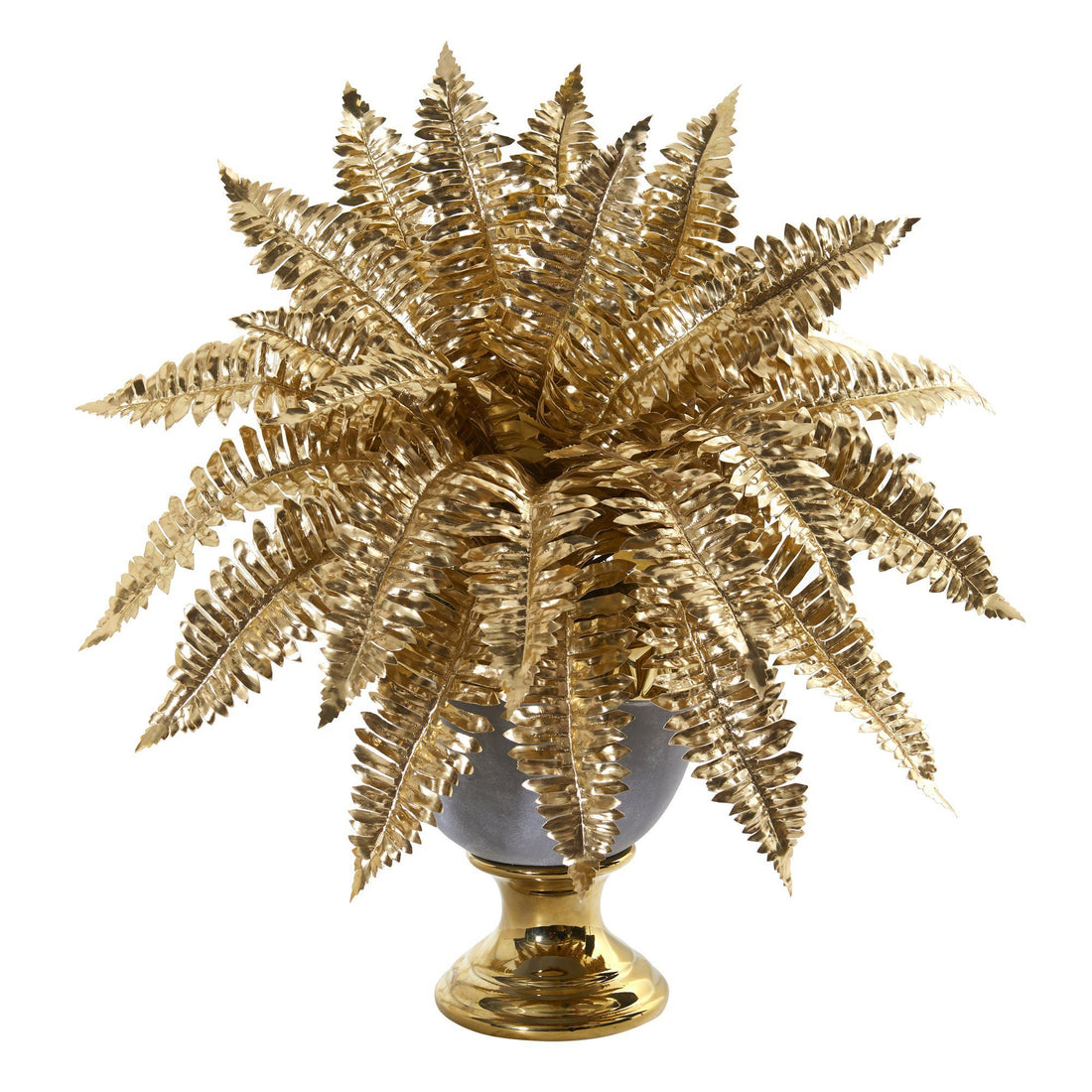 16” Golden Boston Fern Artificial Plant in Stoneware Urn with Gold ...