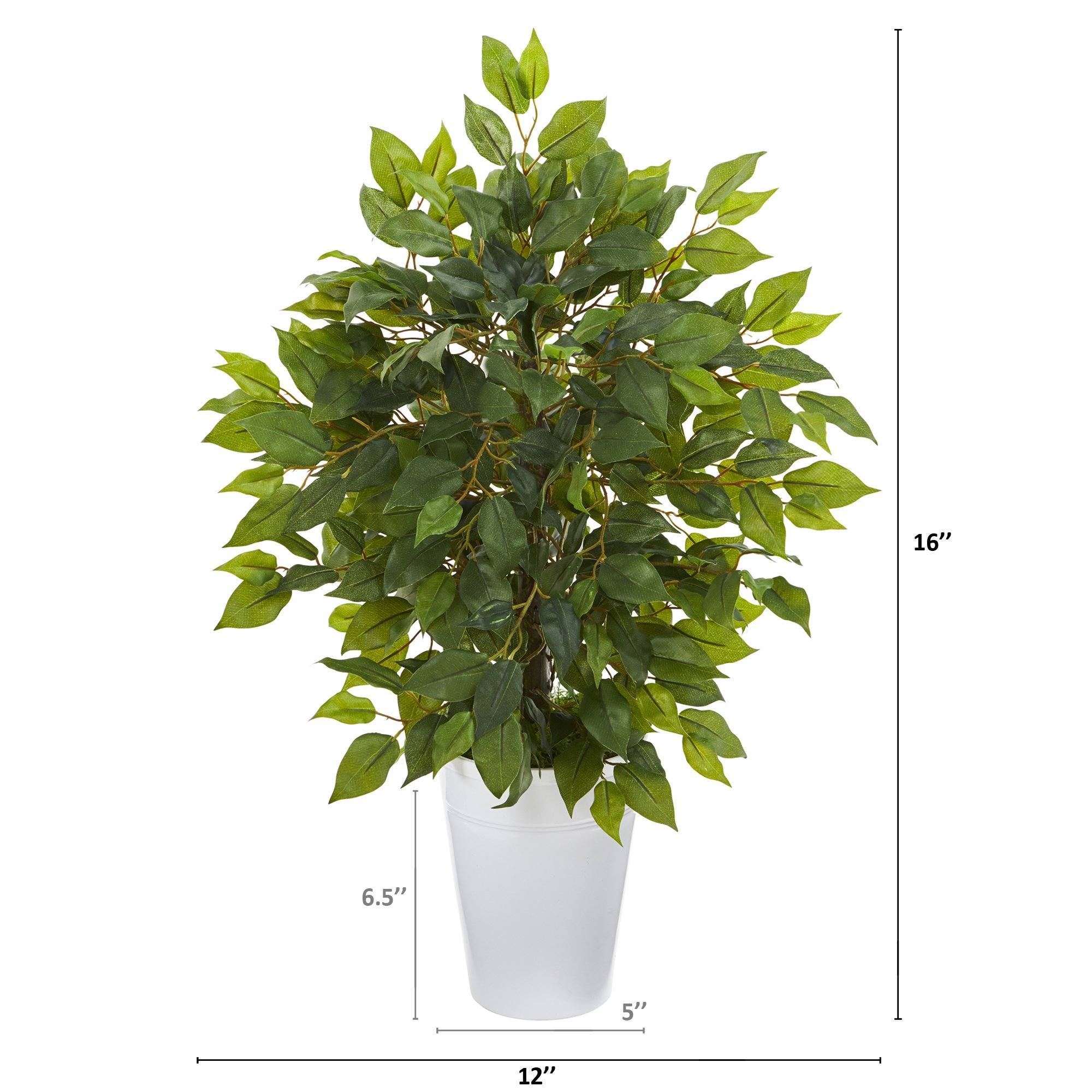 16” Mini Ficus Artificial Tree in White Planter | Nearly Natural