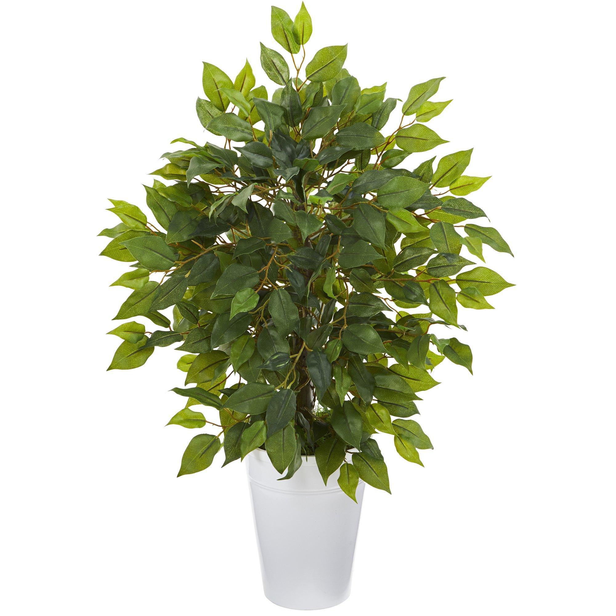 16” Mini Ficus Artificial Tree in White Planter | Nearly Natural