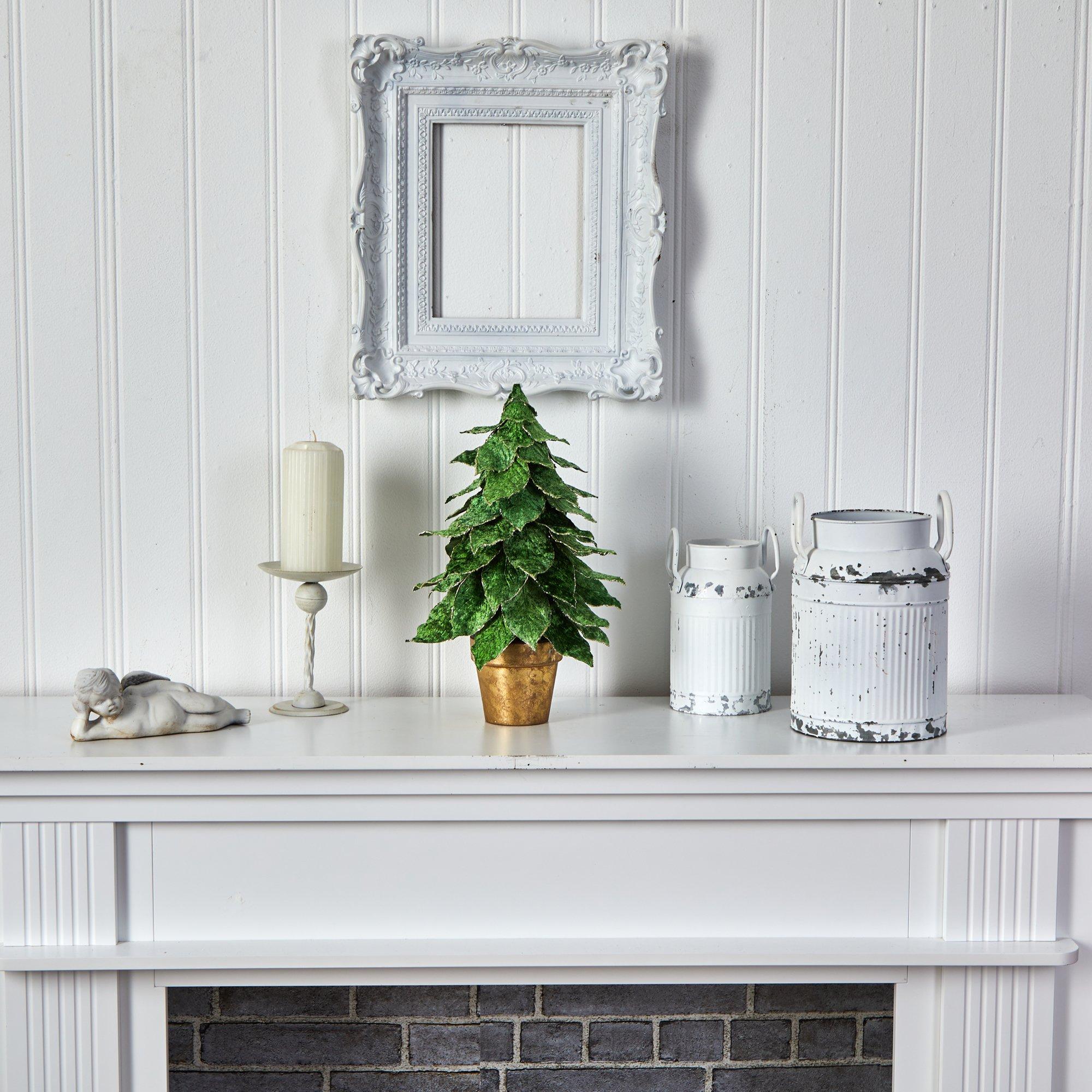 16” Mini Velvet Christmas Artificial Tree in Golden Planter | Nearly ...