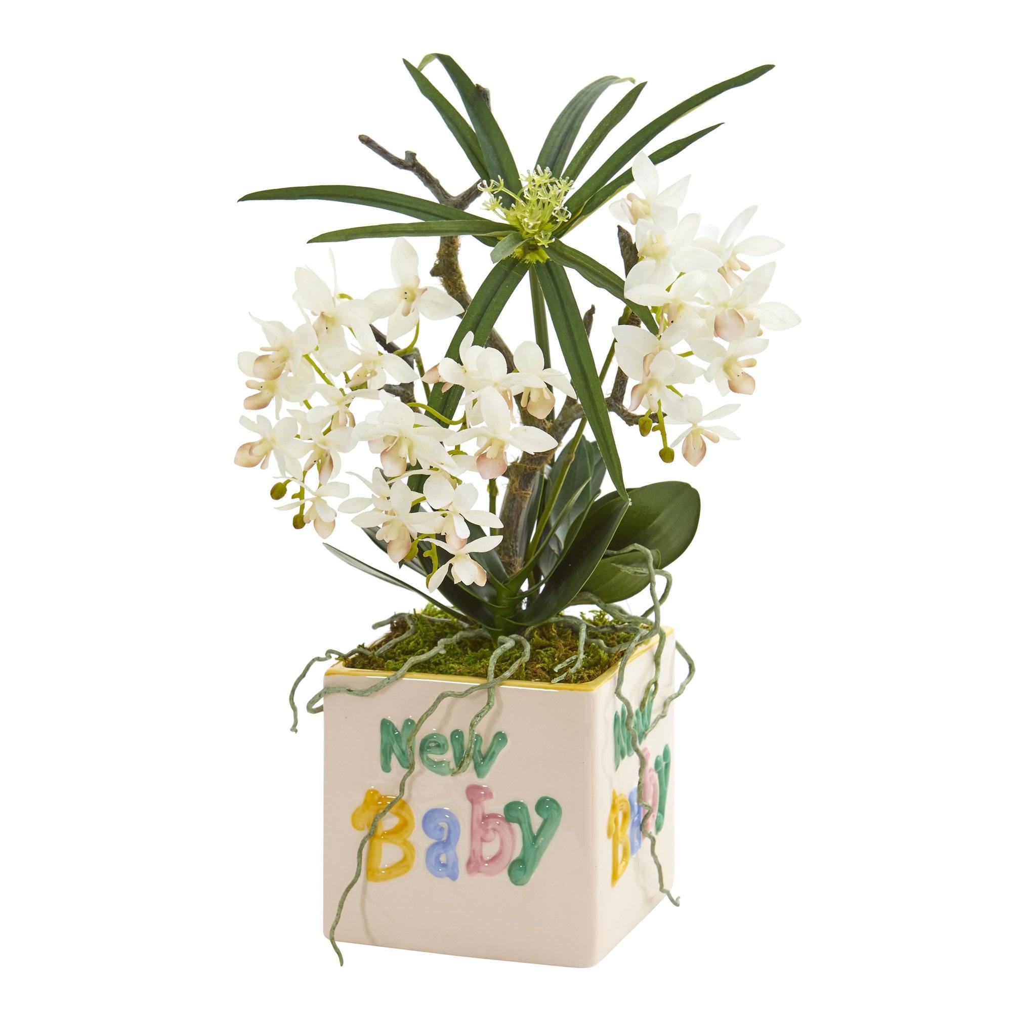 16” Orchid Phalaenopsis and Cyperus Artificial Arrangement in “New Baby ...