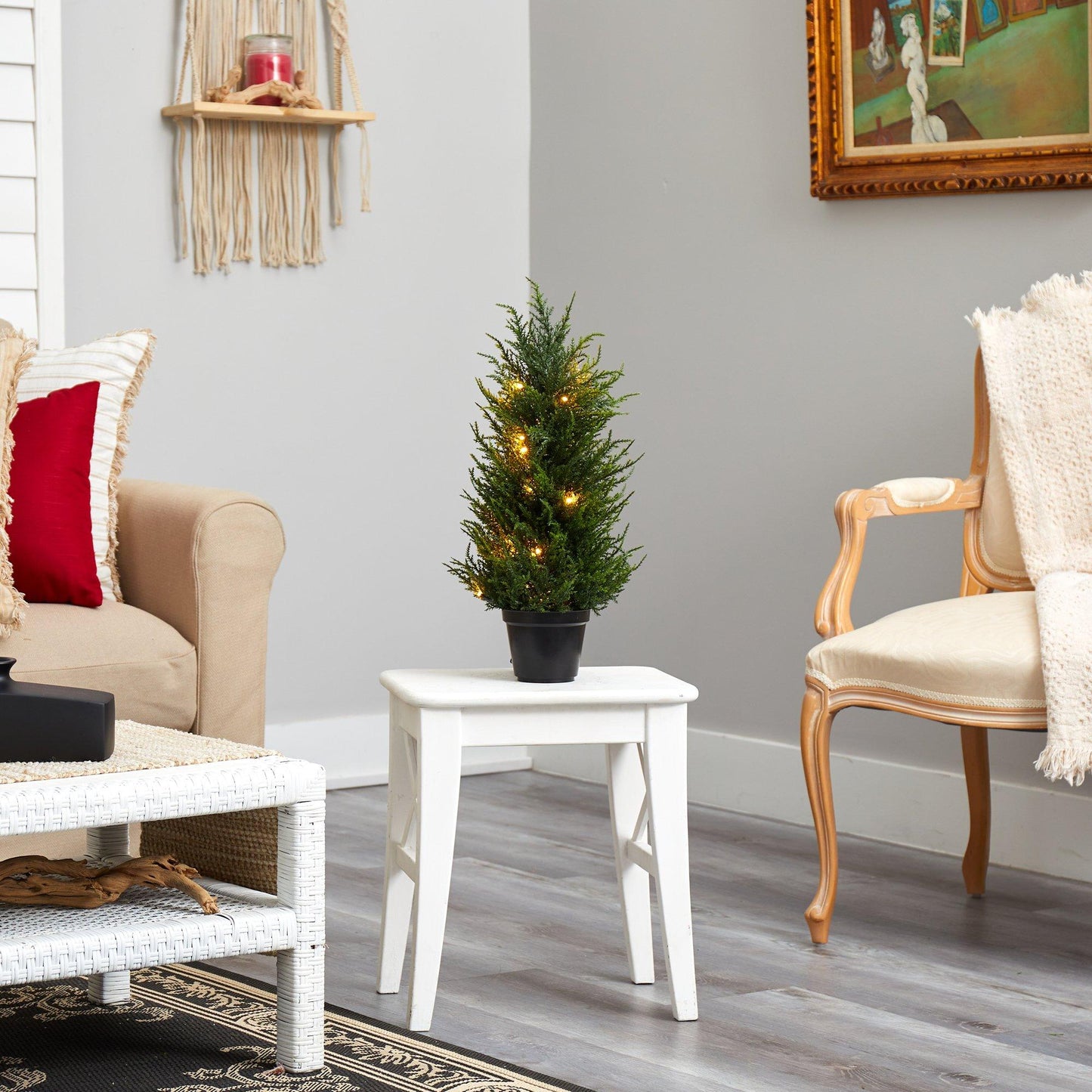 18” Cedar Artificial Tree with LED Lights UV Resistant (Indoor/Outdoor ...