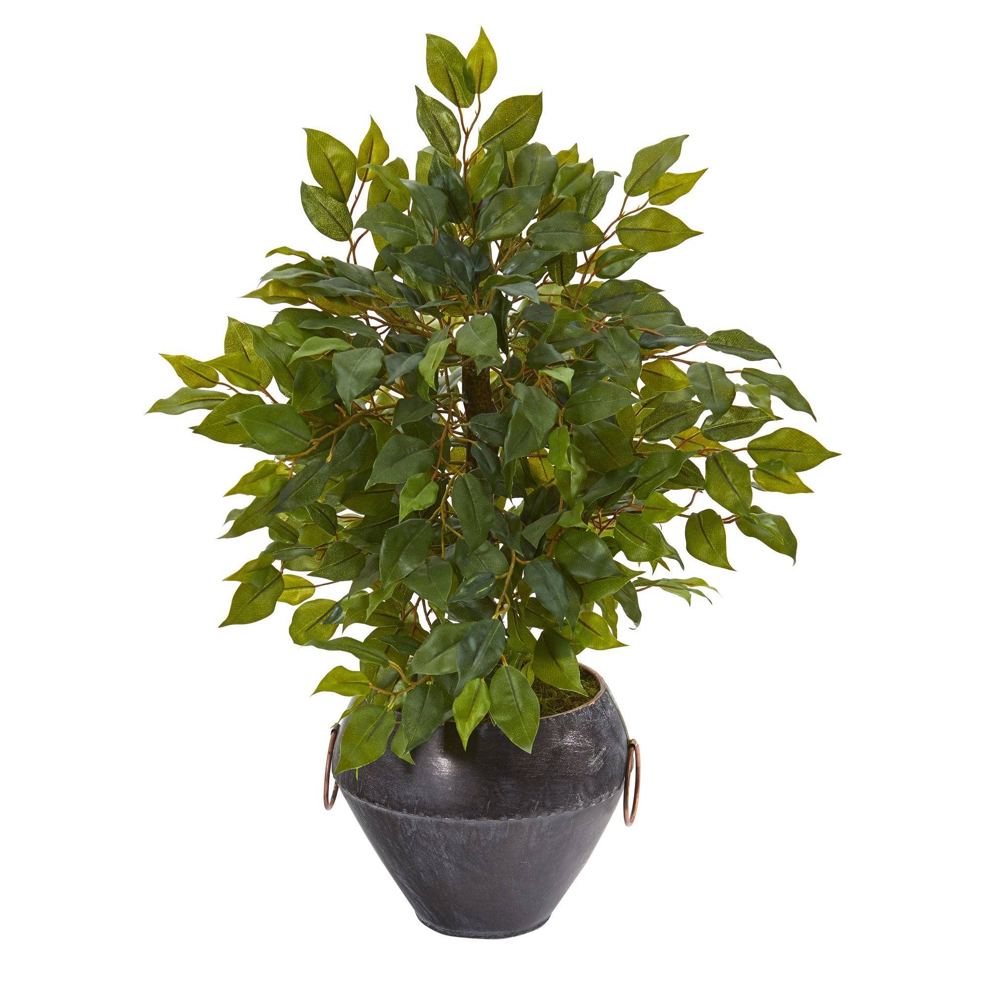 18” Mini Ficus Artificial Tree in Metal Bowl | Nearly Natural