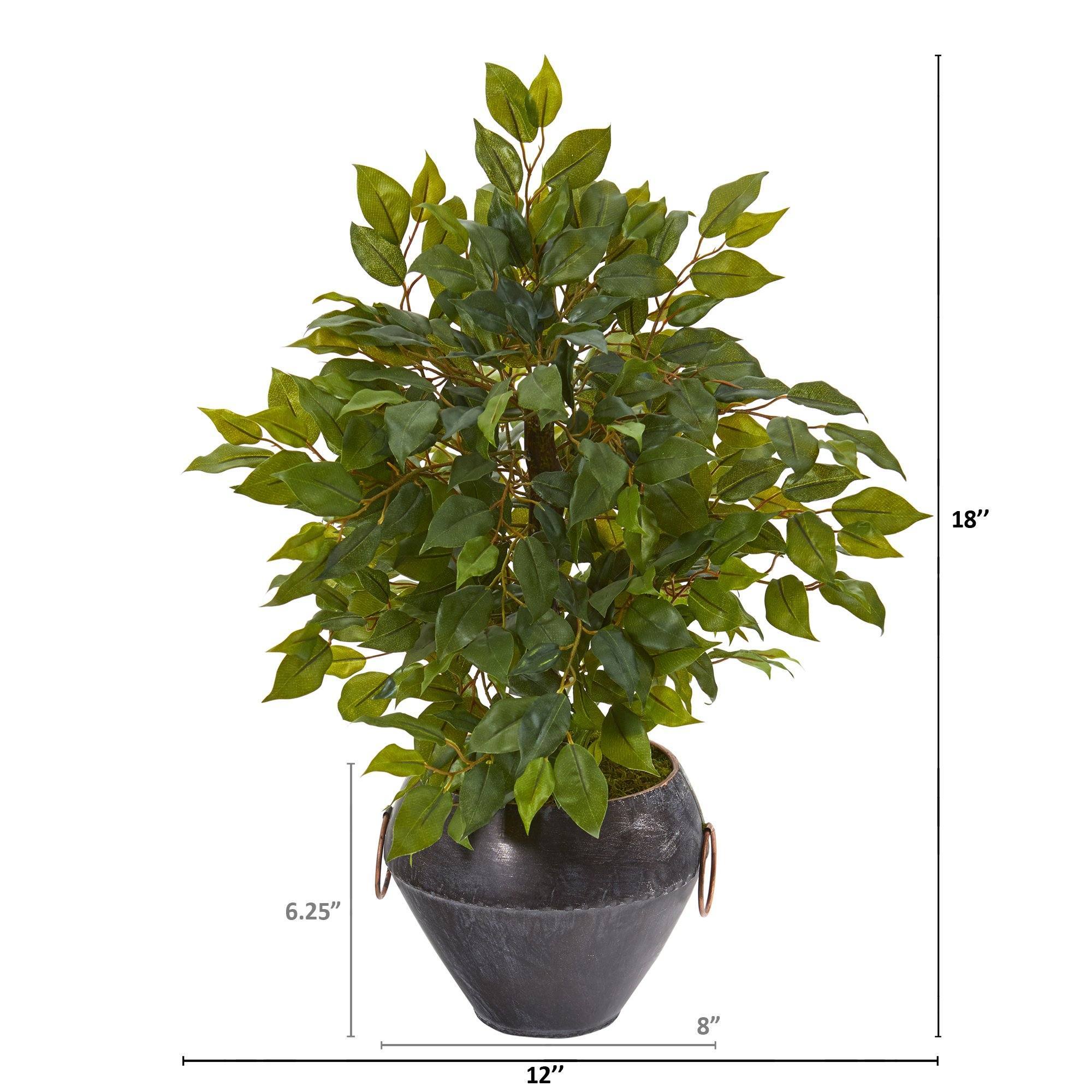 18” Mini Ficus Artificial Tree in Metal Bowl | Nearly Natural