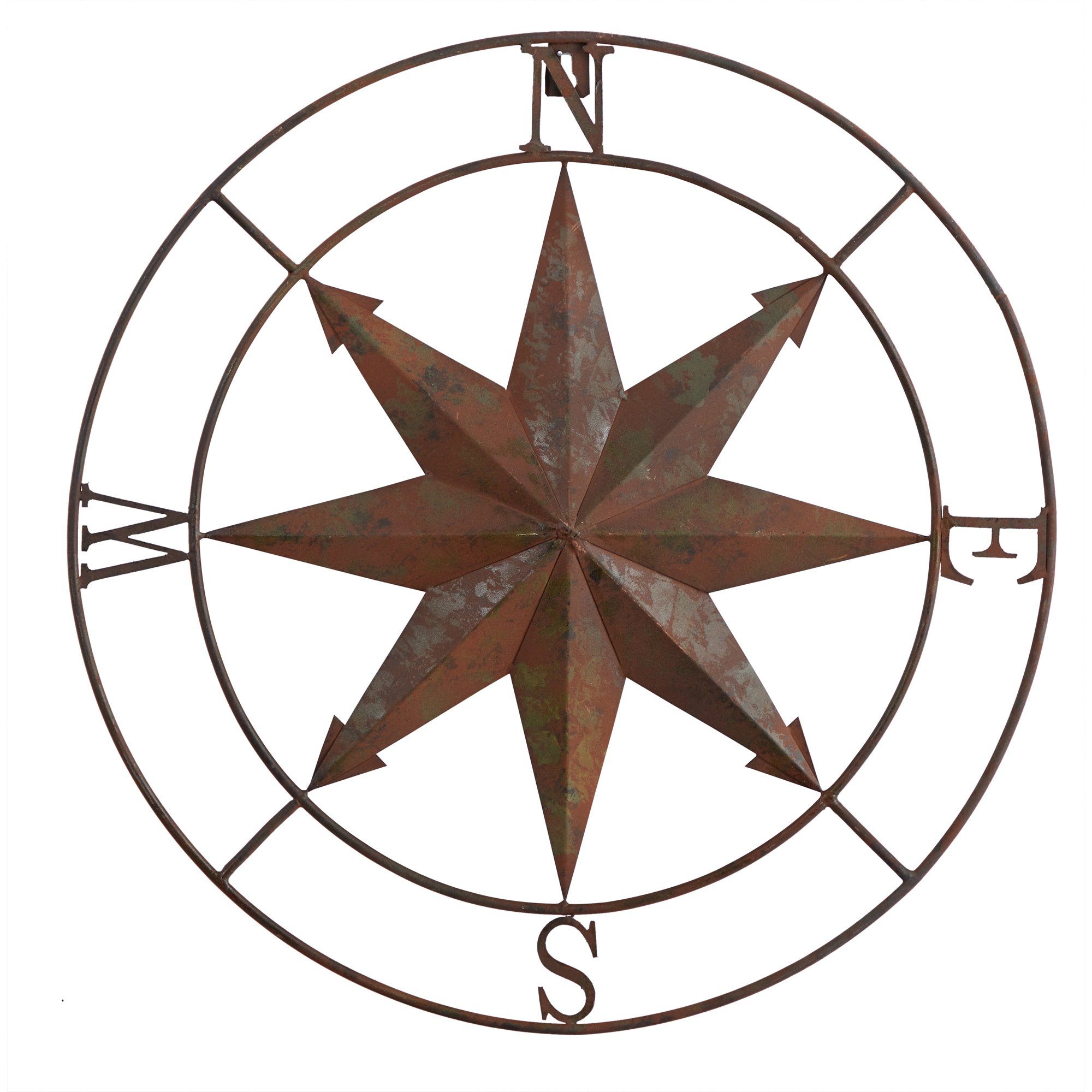 18” Rustic Nautical Metal Compass Wall Art Decor | Nearly Natural